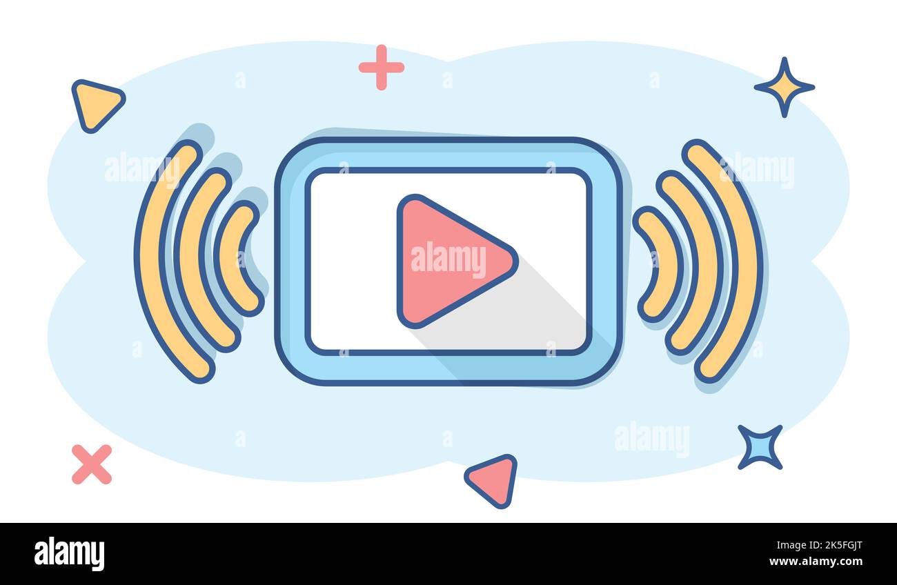 Play button icon in comic style. Streaming tv vector cartoon ...