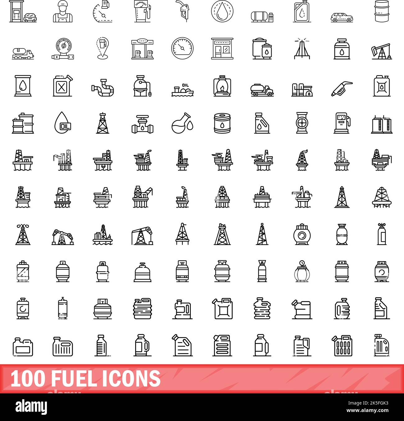 100 fuel icons set. Outline illustration of 100 fuel icons vector set ...