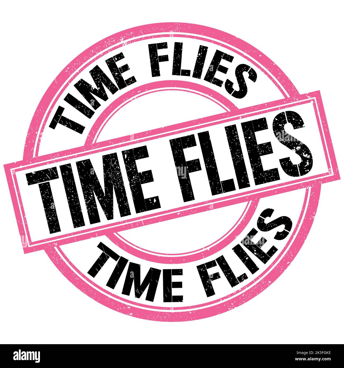 TIME FLIES text written on pink-black round stamp sign Stock Photo - Alamy