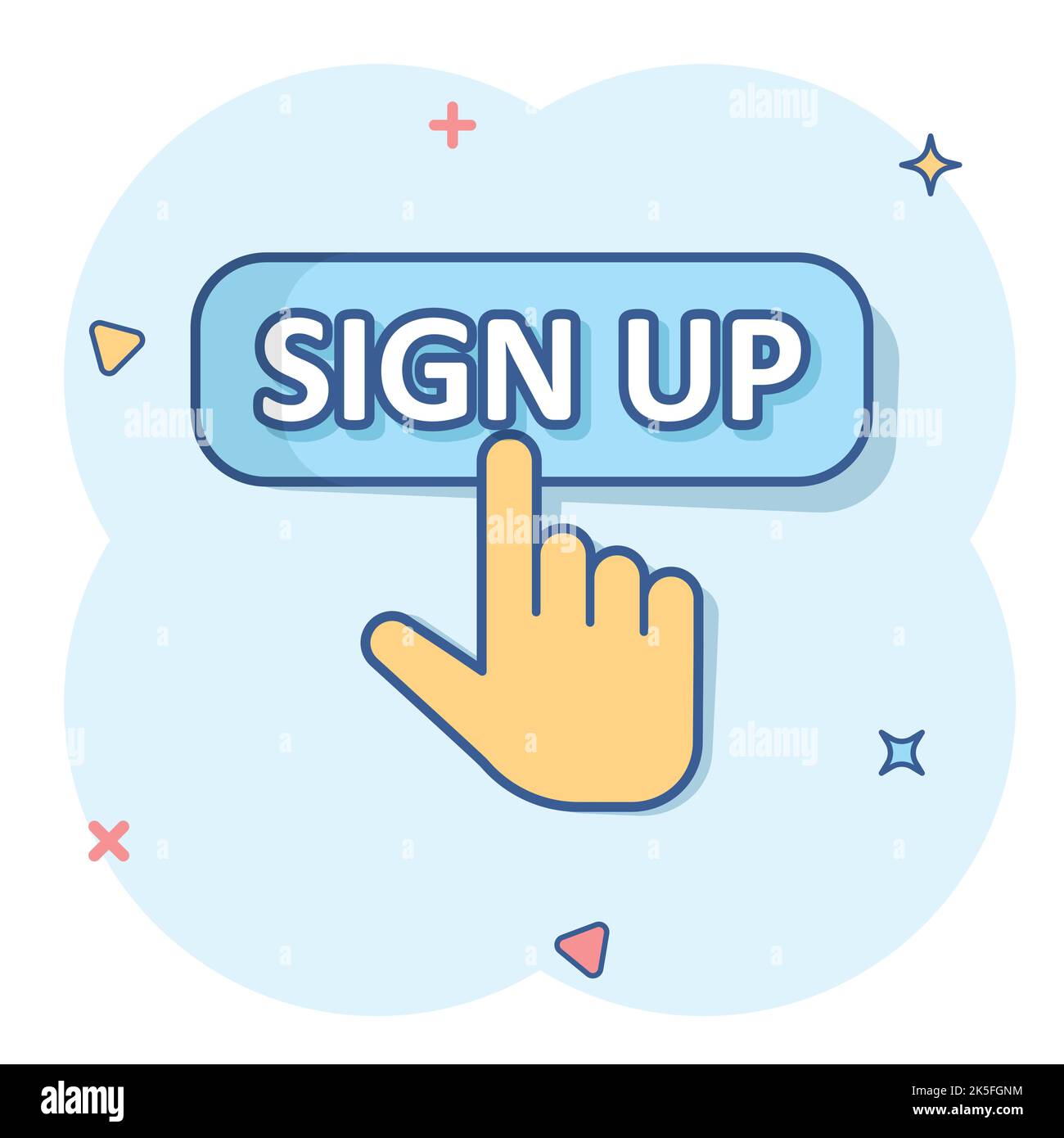 Sign up icon in comic style. Finger cursor vector cartoon illustration ...