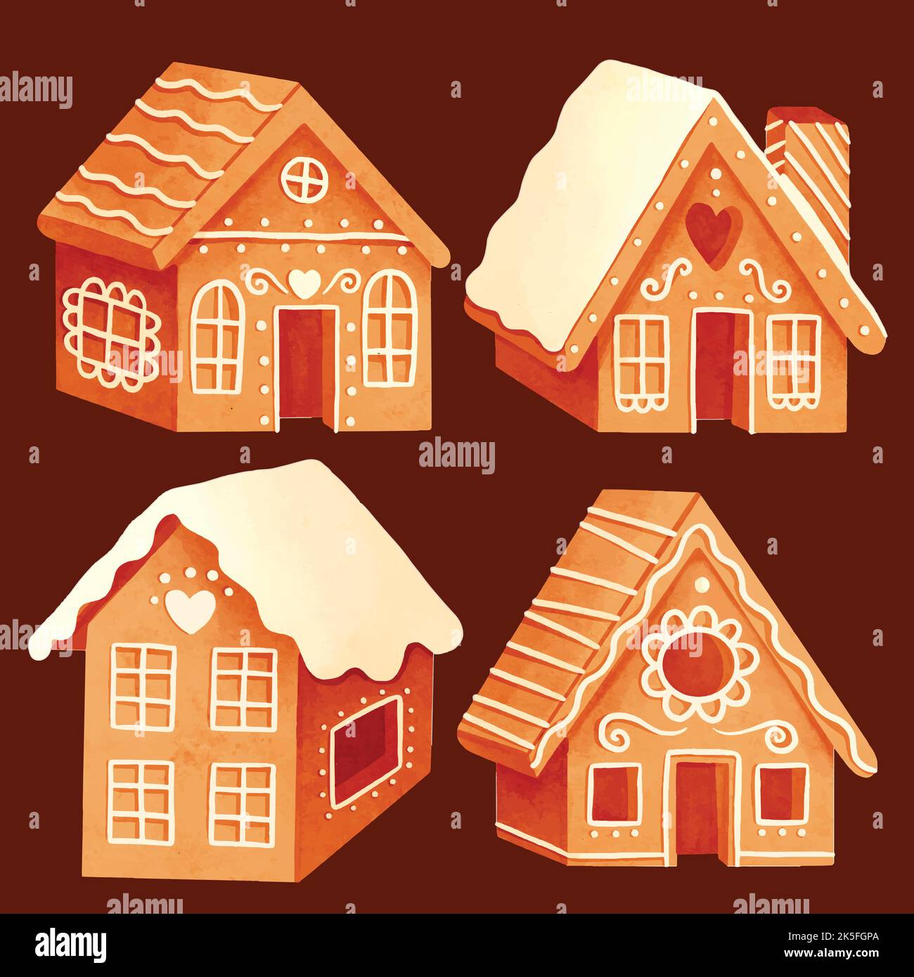 watercolor gingerbread houses collection vector design illustration ...