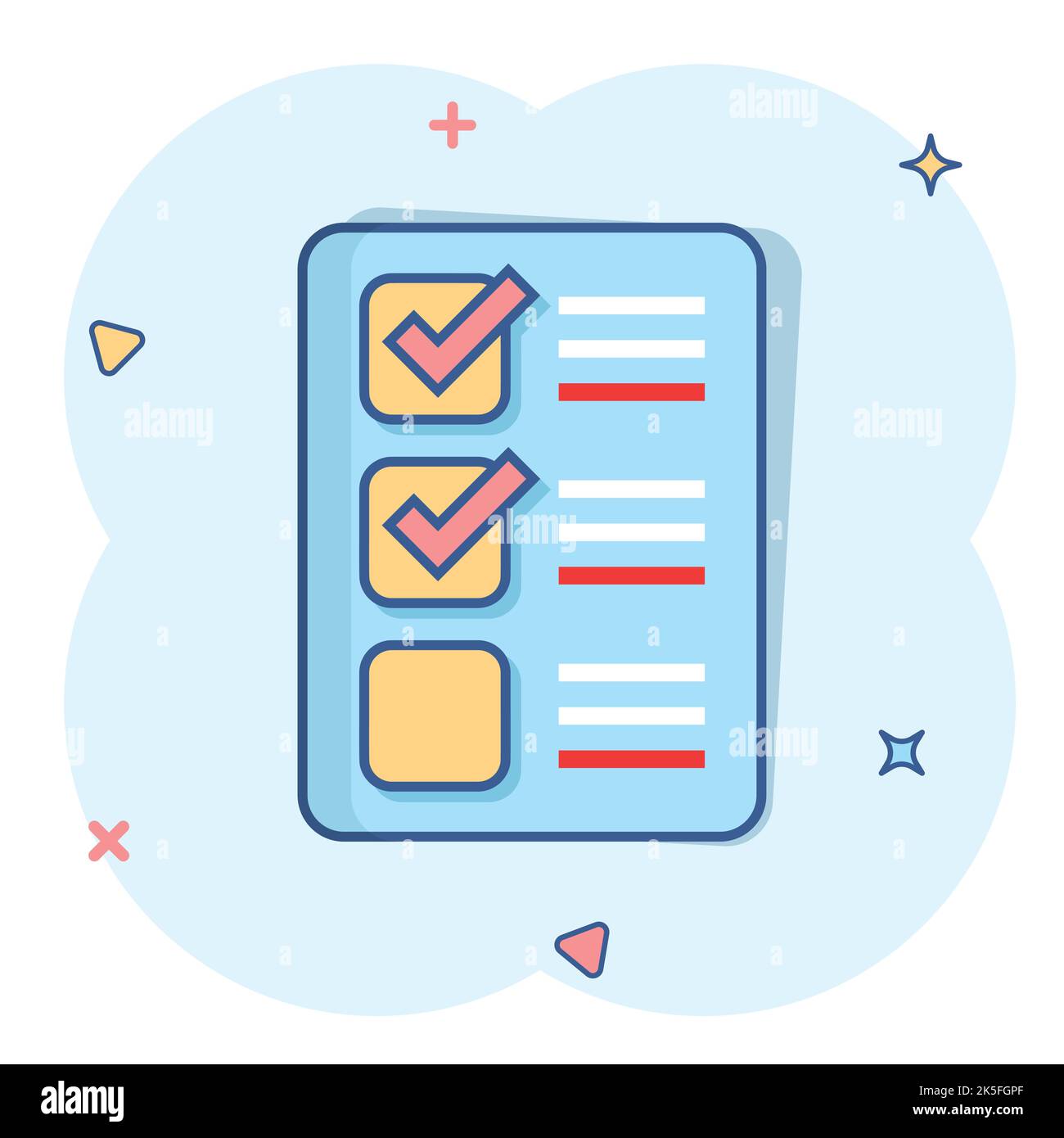 Checklist document sign icon in comic style. Survey vector cartoon ...