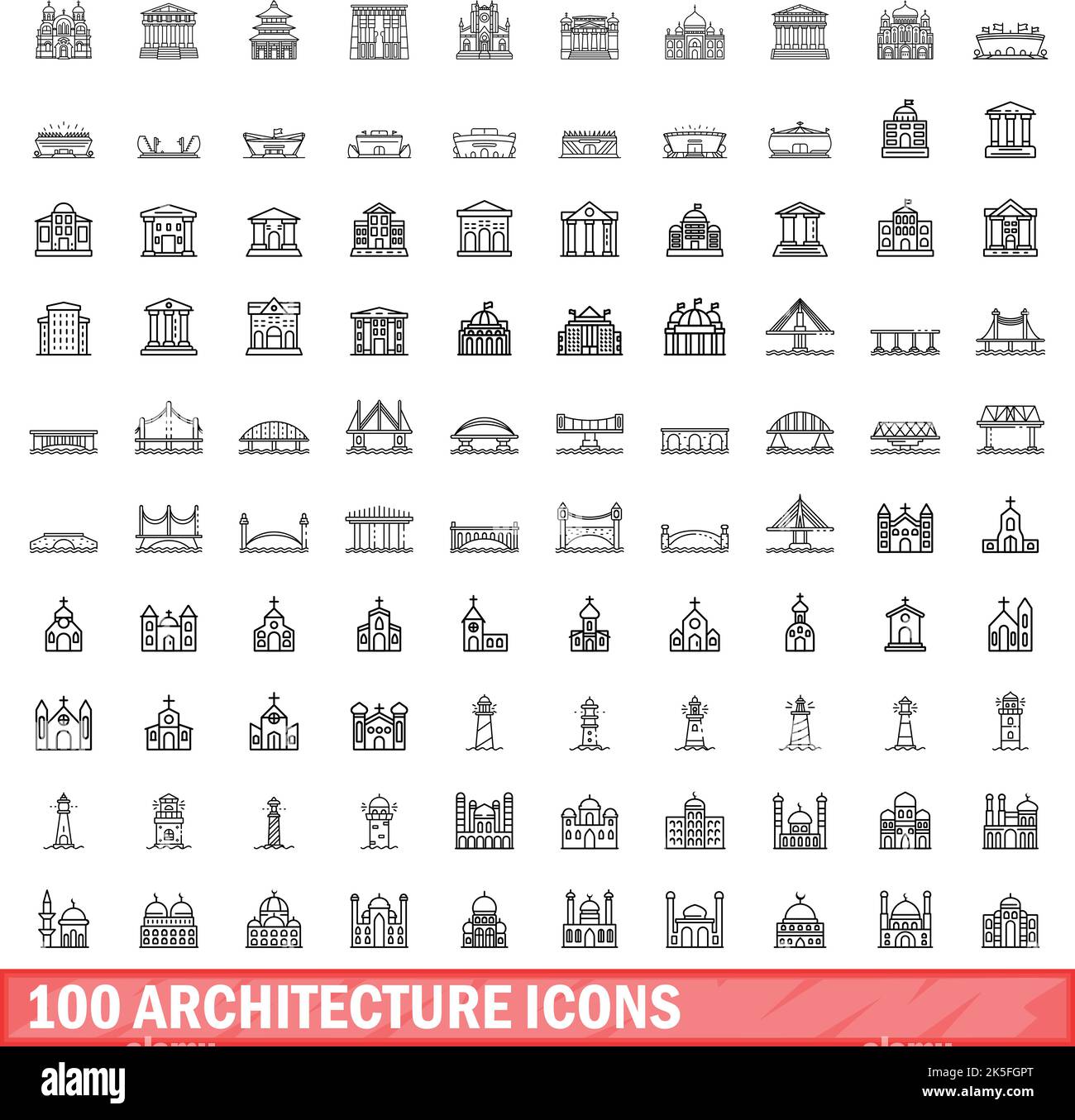 100 architecture icons set. Outline illustration of 100 architecture ...
