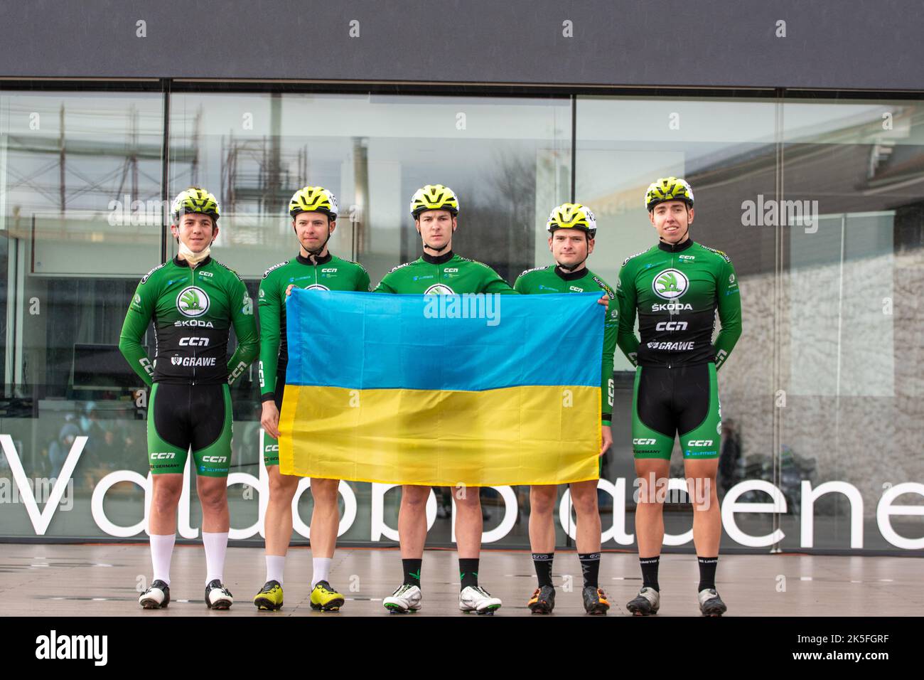 Eurocar GS Cycling Team with Ukraine flag - Trofeo Piva 2022 Stock ...