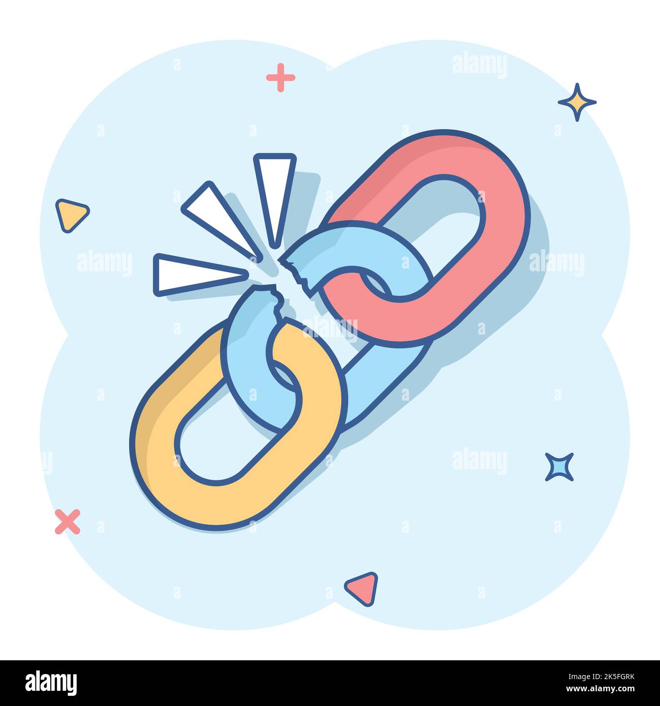 Broken chain sign icon in comic style. Disconnect link vector cartoon ...