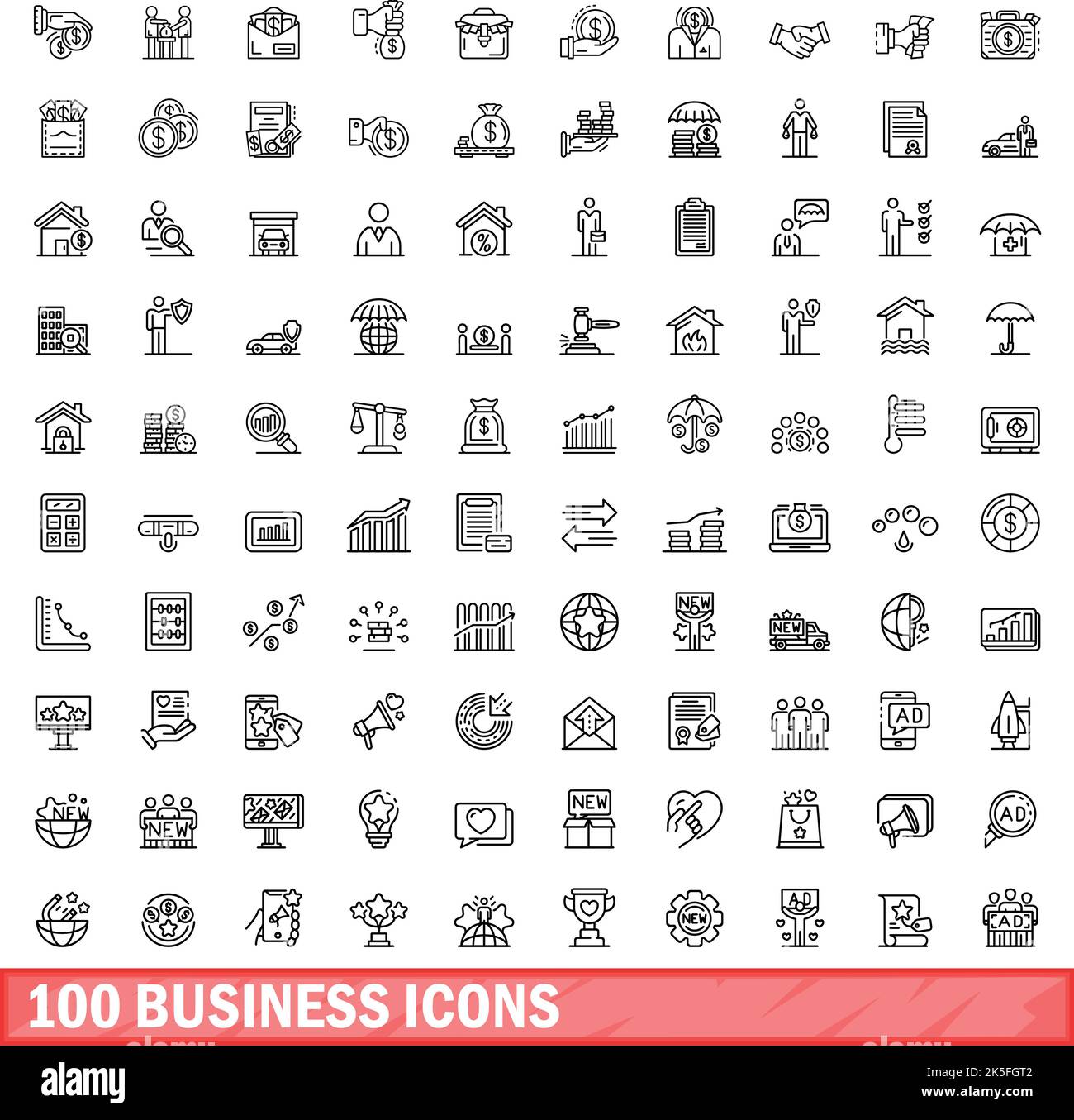 100 business icons set. Outline illustration of 100 business icons ...