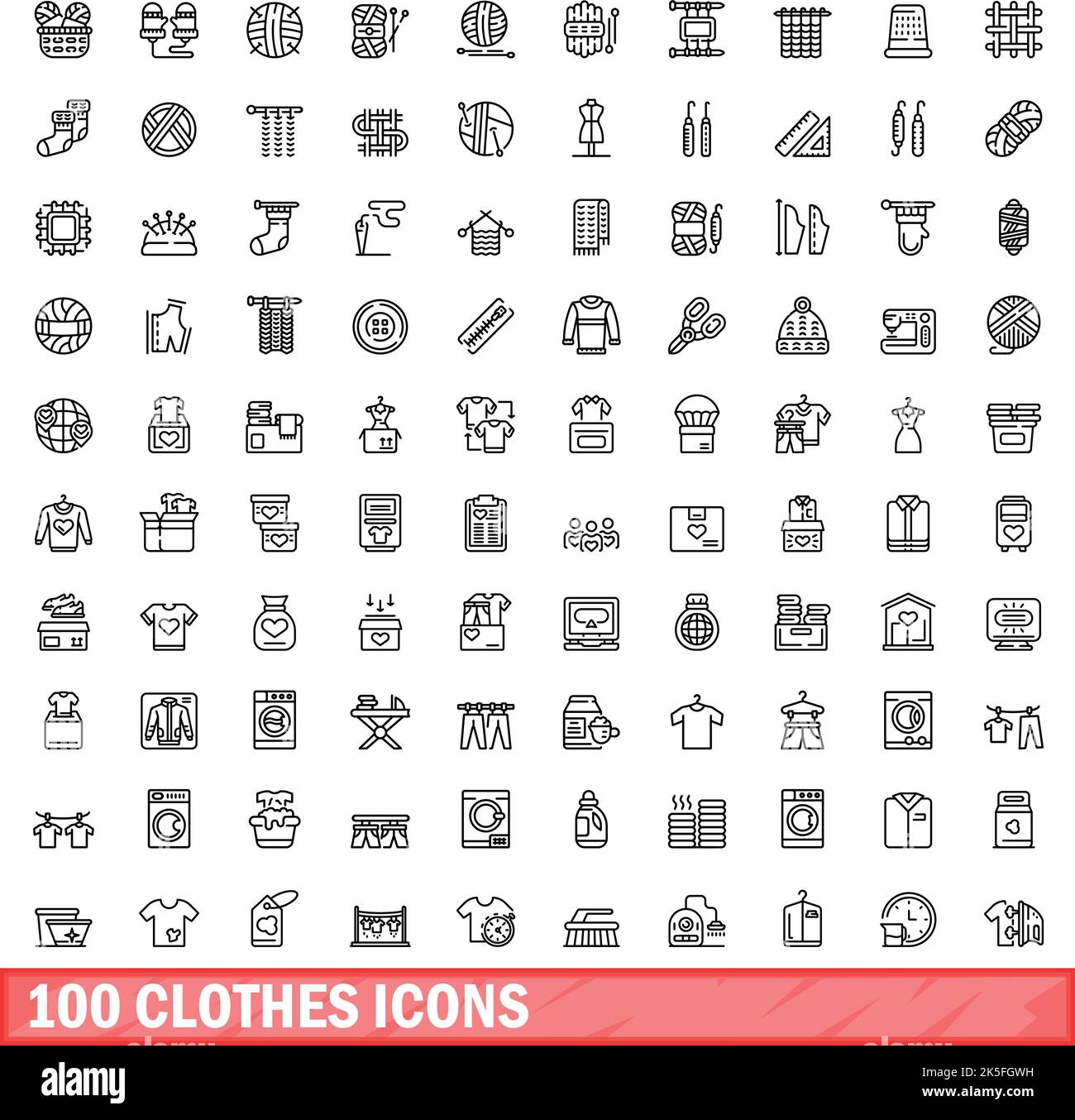 100 clothes icons set. Outline illustration of 100 clothes icons vector ...