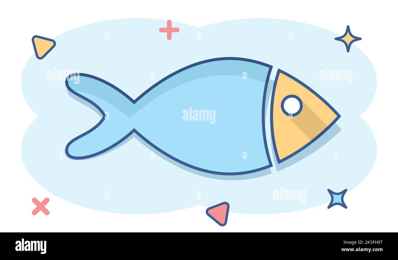Fish sign icon in comic style. Goldfish vector cartoon illustration on ...