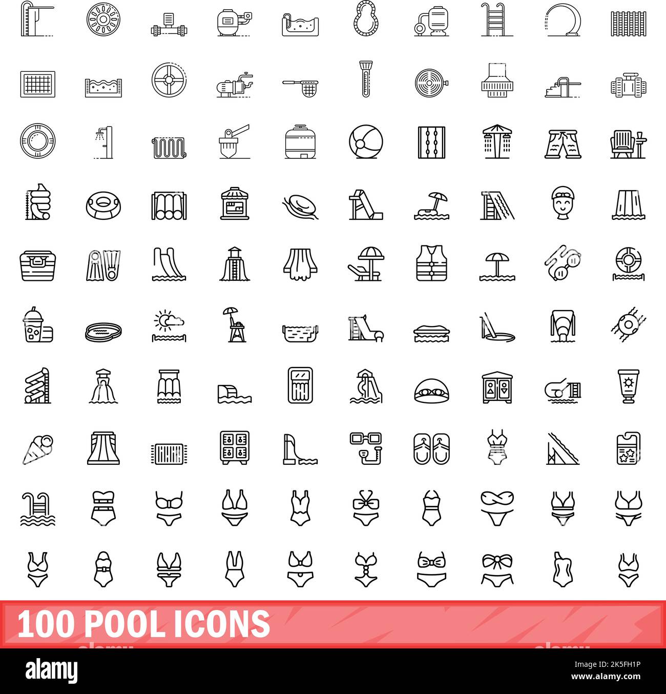 100 pool icons set. Outline illustration of 100 pool icons vector set ...