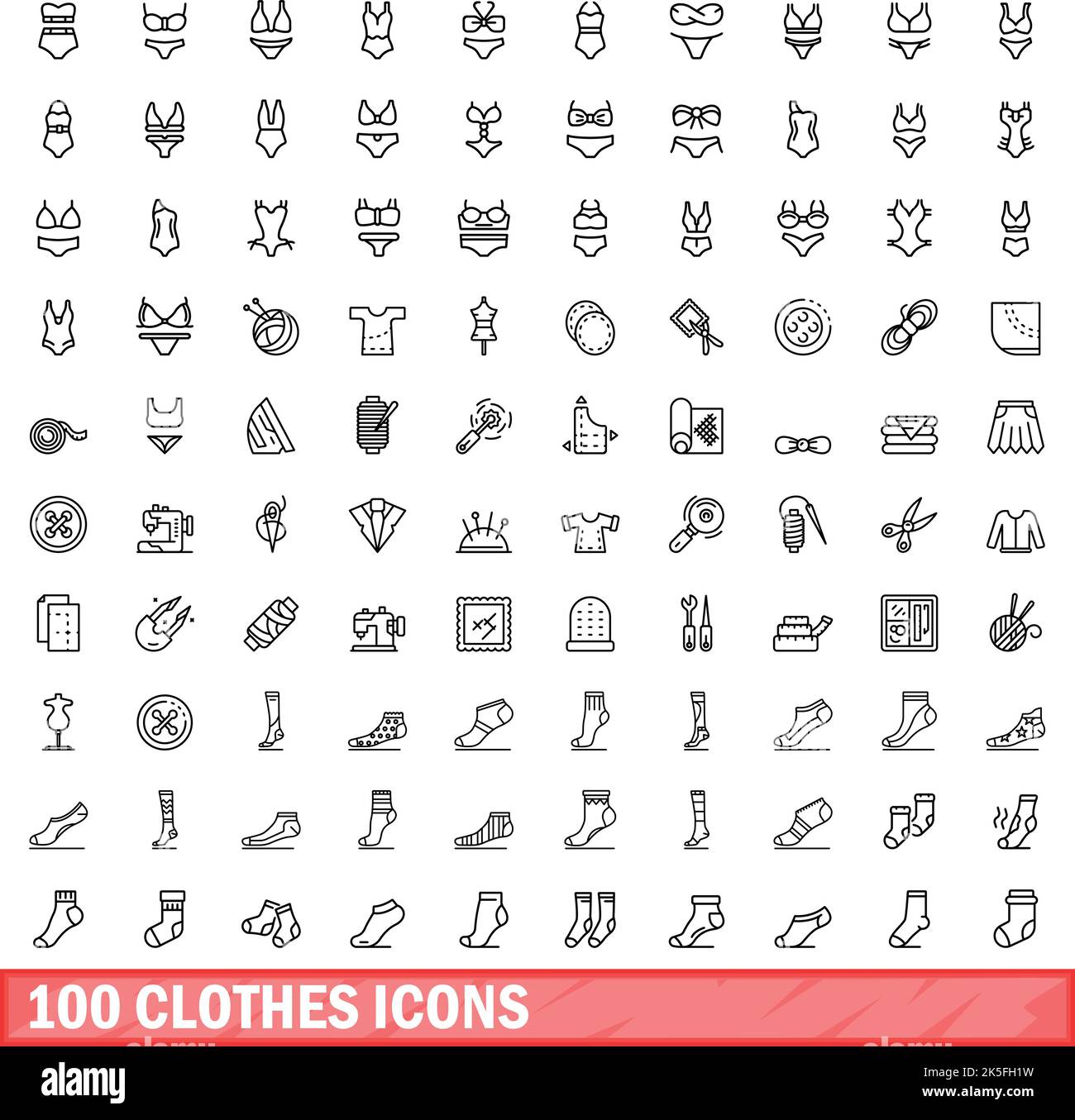 100 clothes icons set. Outline illustration of 100 clothes icons vector ...