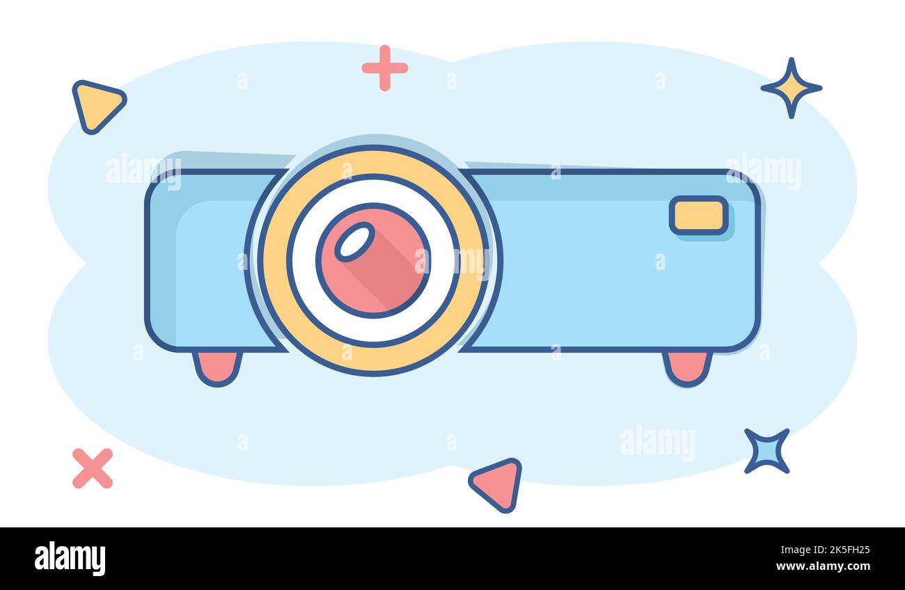 Video projector sign icon in comic style. Cinema presentation device ...