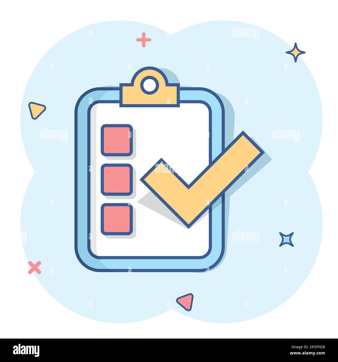 Checklist document sign icon in comic style. Survey vector cartoon ...