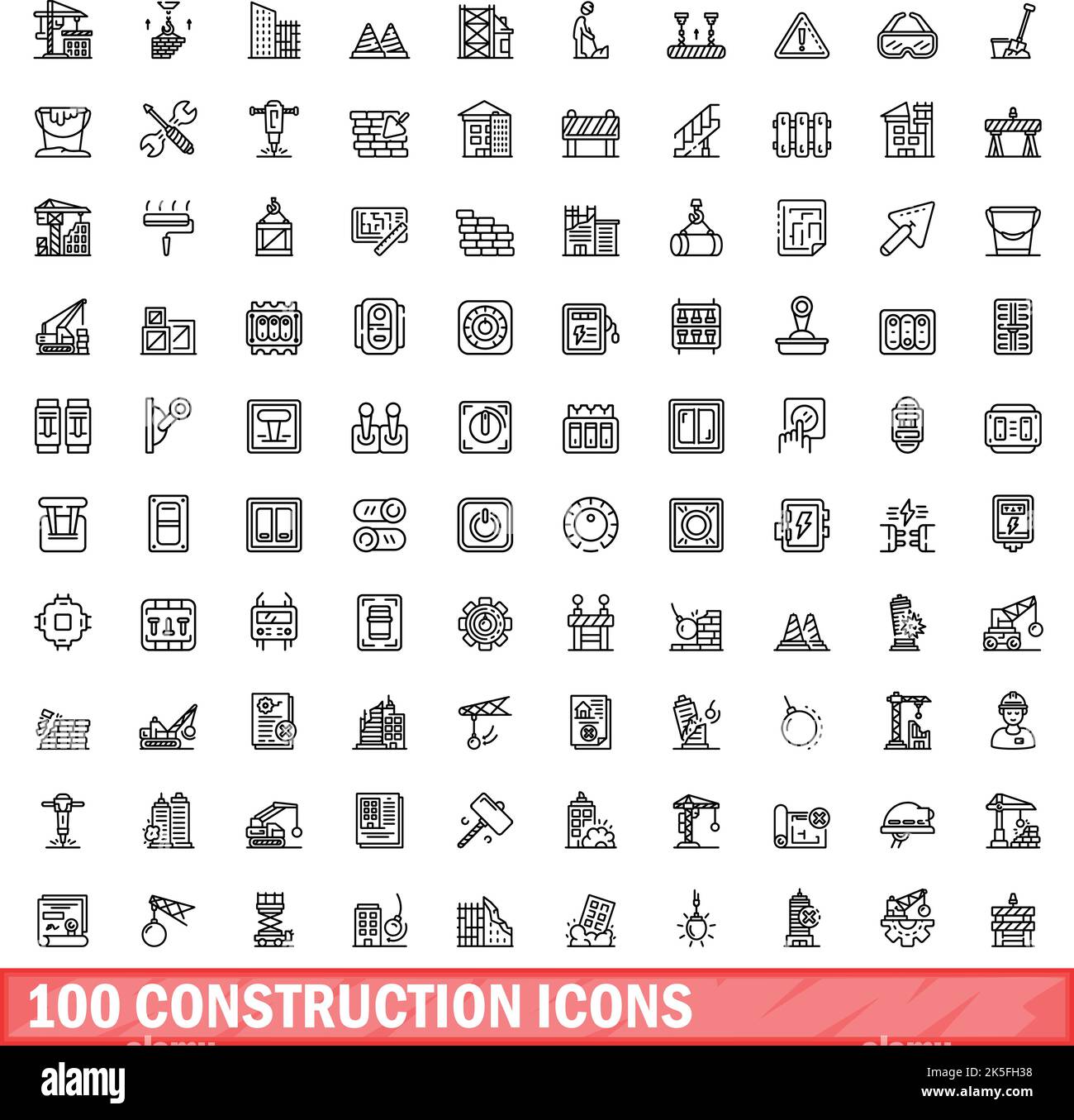 100 construction icons set. Outline illustration of 100 construction icons vector set isolated ...