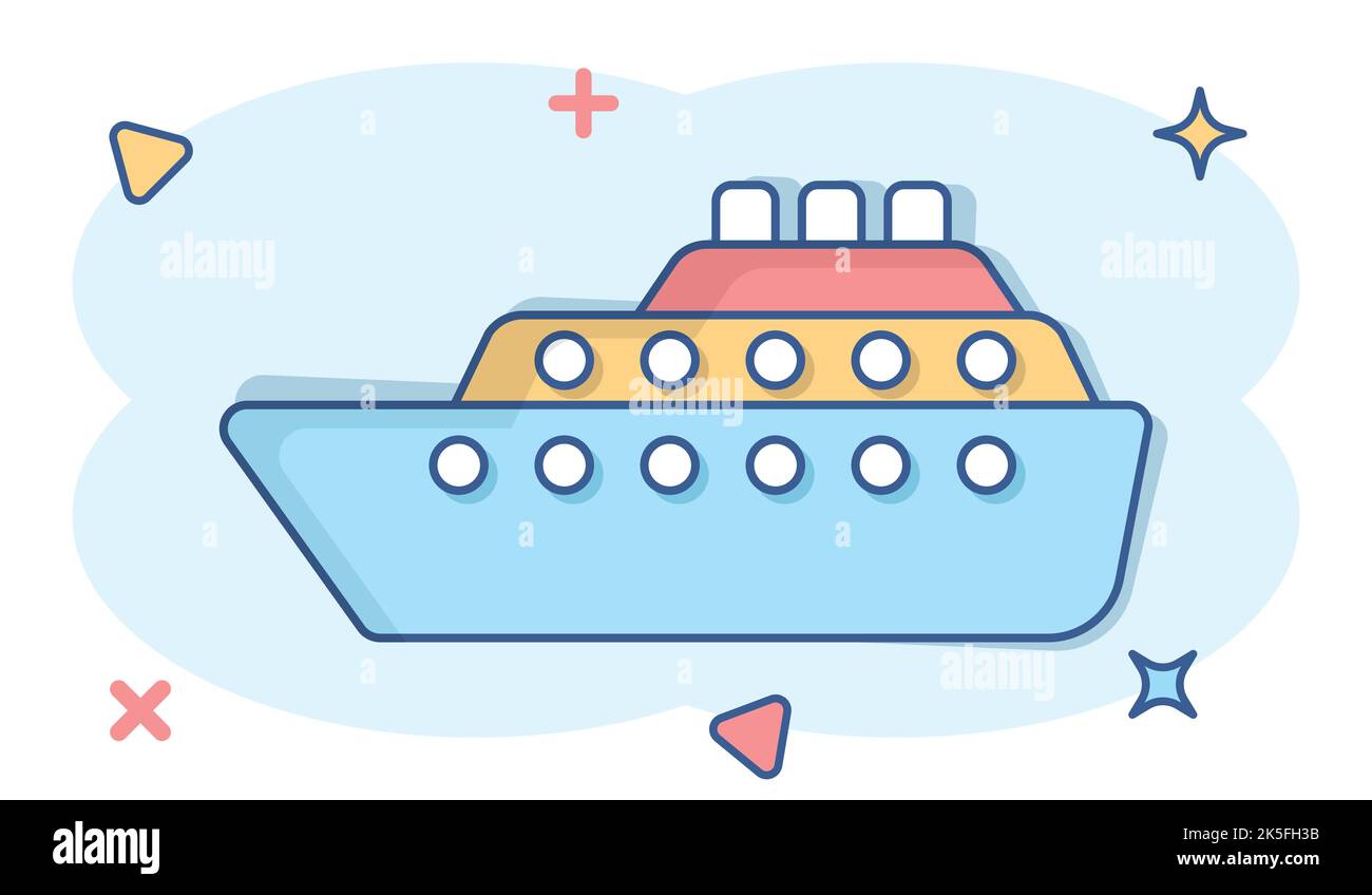 Ship cruise sign icon in comic style. Cargo boat vector cartoon ...