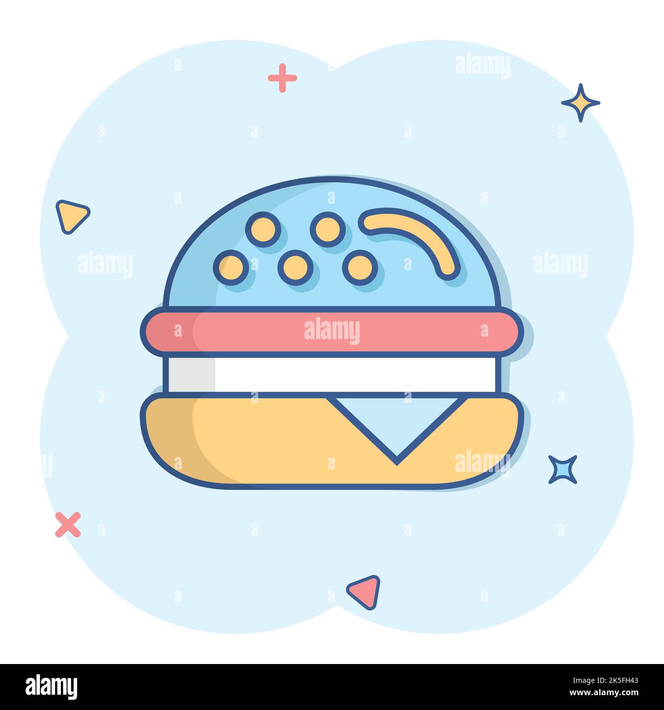 Burger sign icon in comic style. Hamburger vector cartoon illustration ...