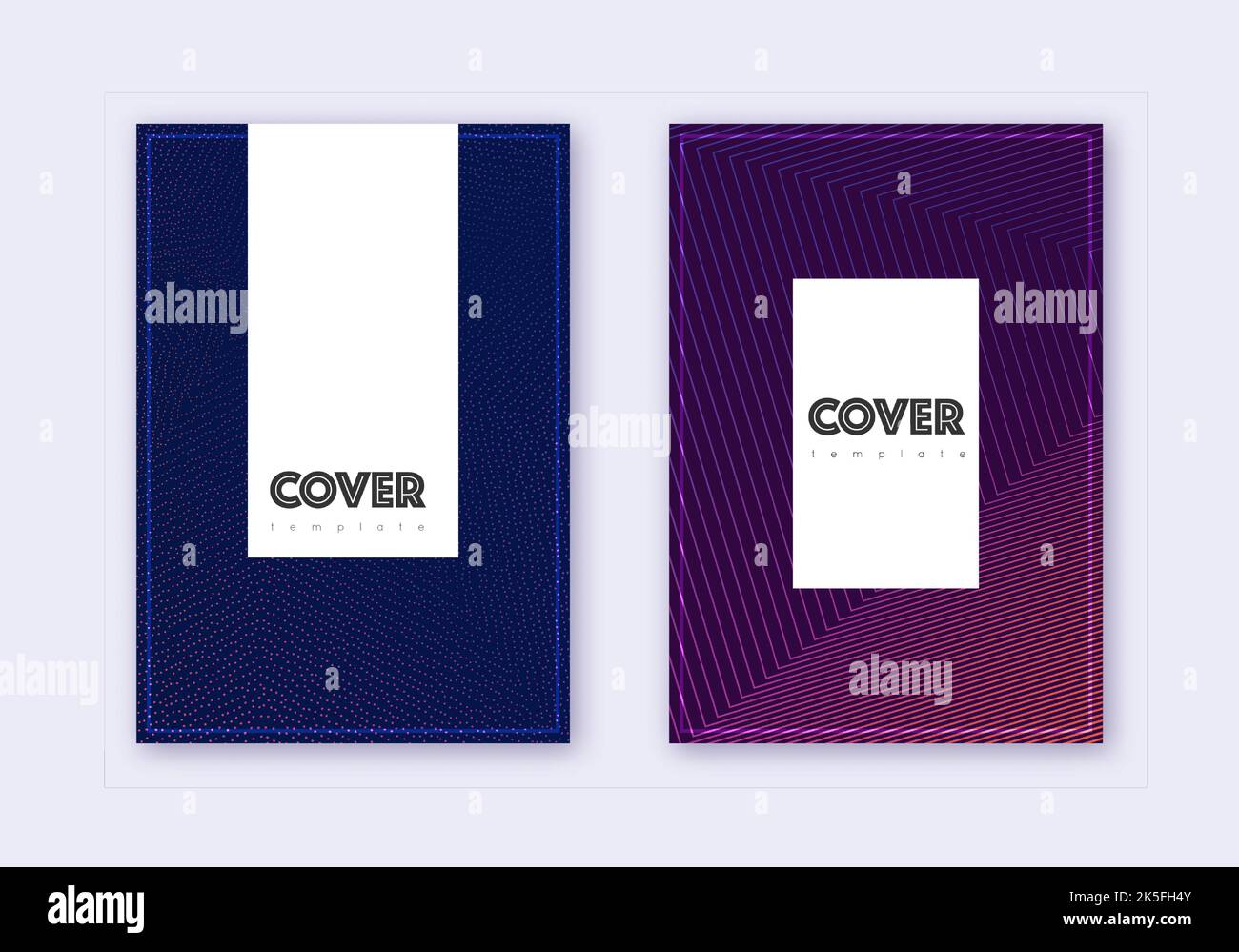 Hipster cover design template set. Violet abstract lines on dark ...