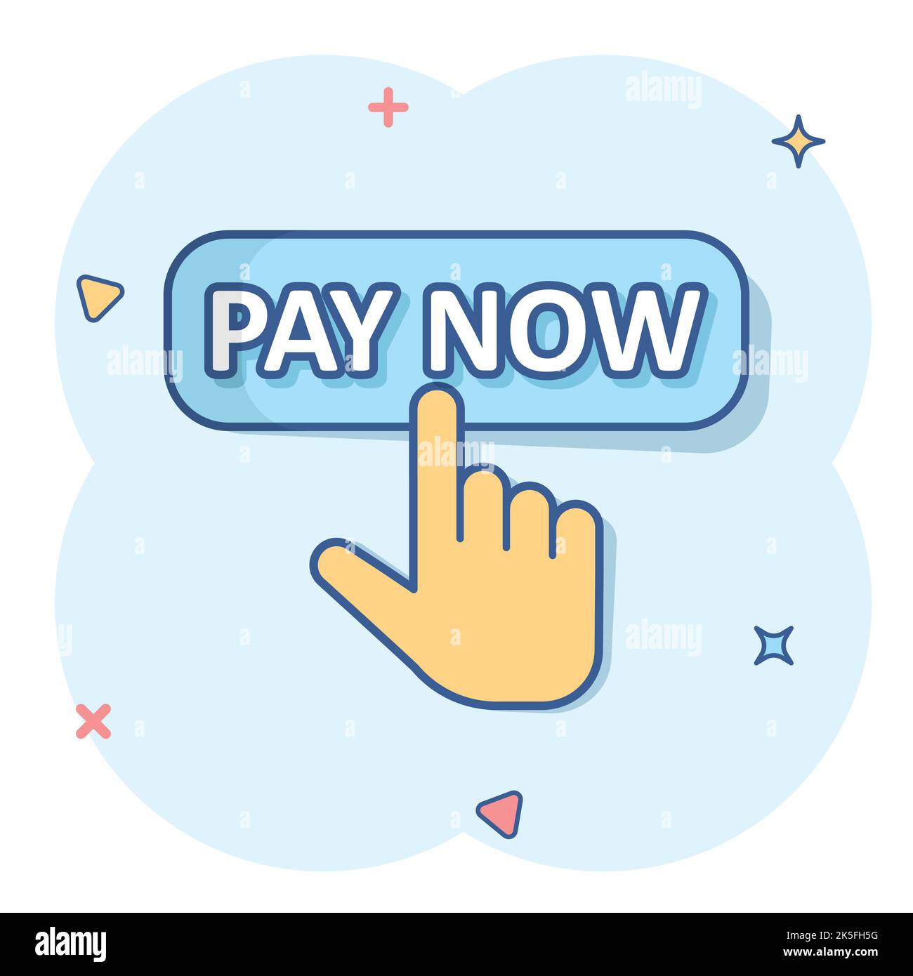 Pay now icon in comic style. Finger cursor vector cartoon illustration ...