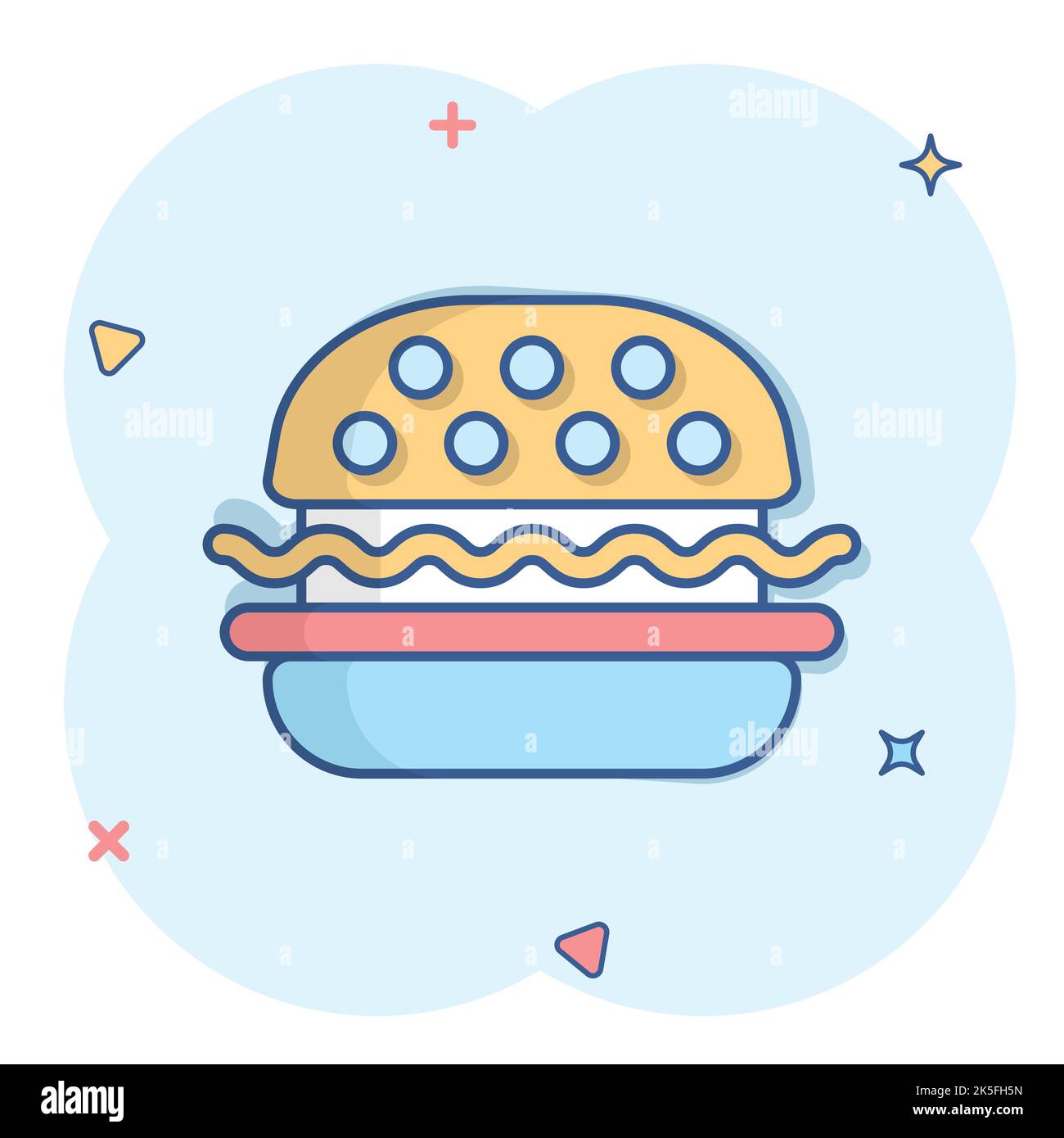 Burger sign icon in comic style. Hamburger vector cartoon illustration ...
