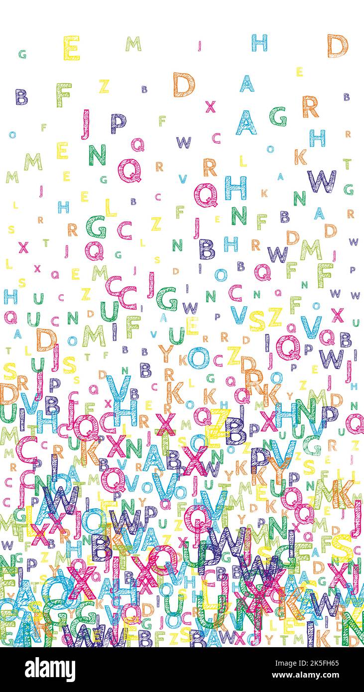 Falling letters of English language. Bright handdrawn flying words of ...
