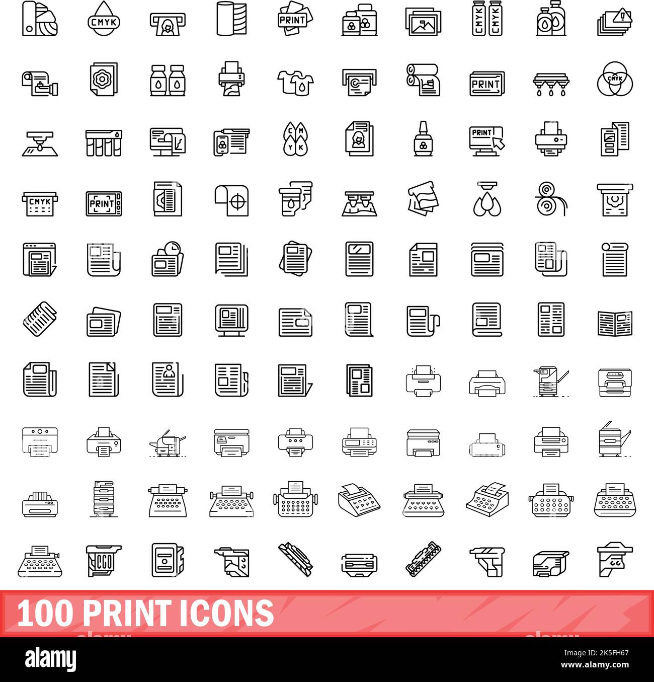 100 print icons set. Outline illustration of 100 print icons vector set ...
