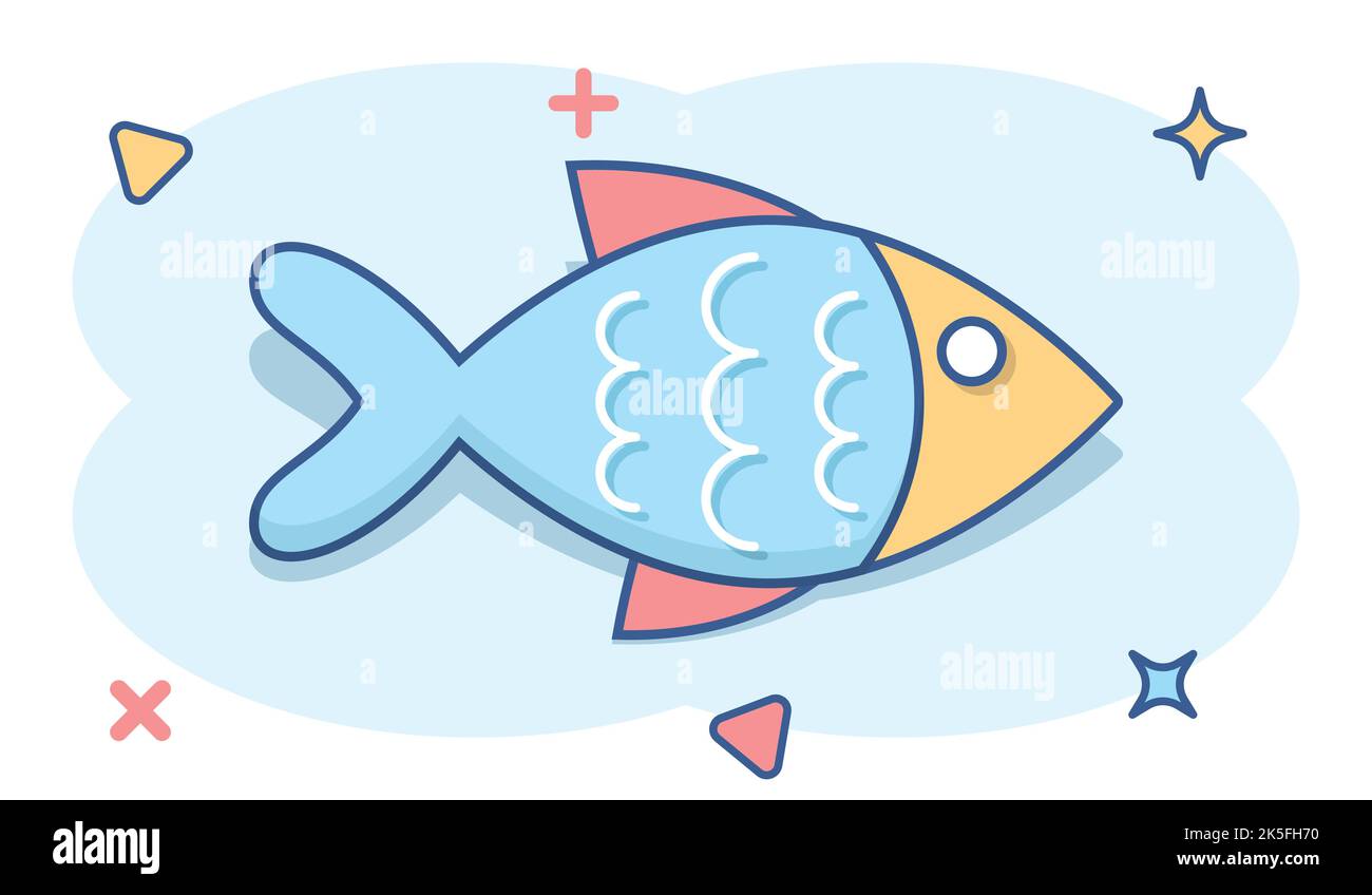 Fish sign icon in comic style. Goldfish vector cartoon illustration on ...
