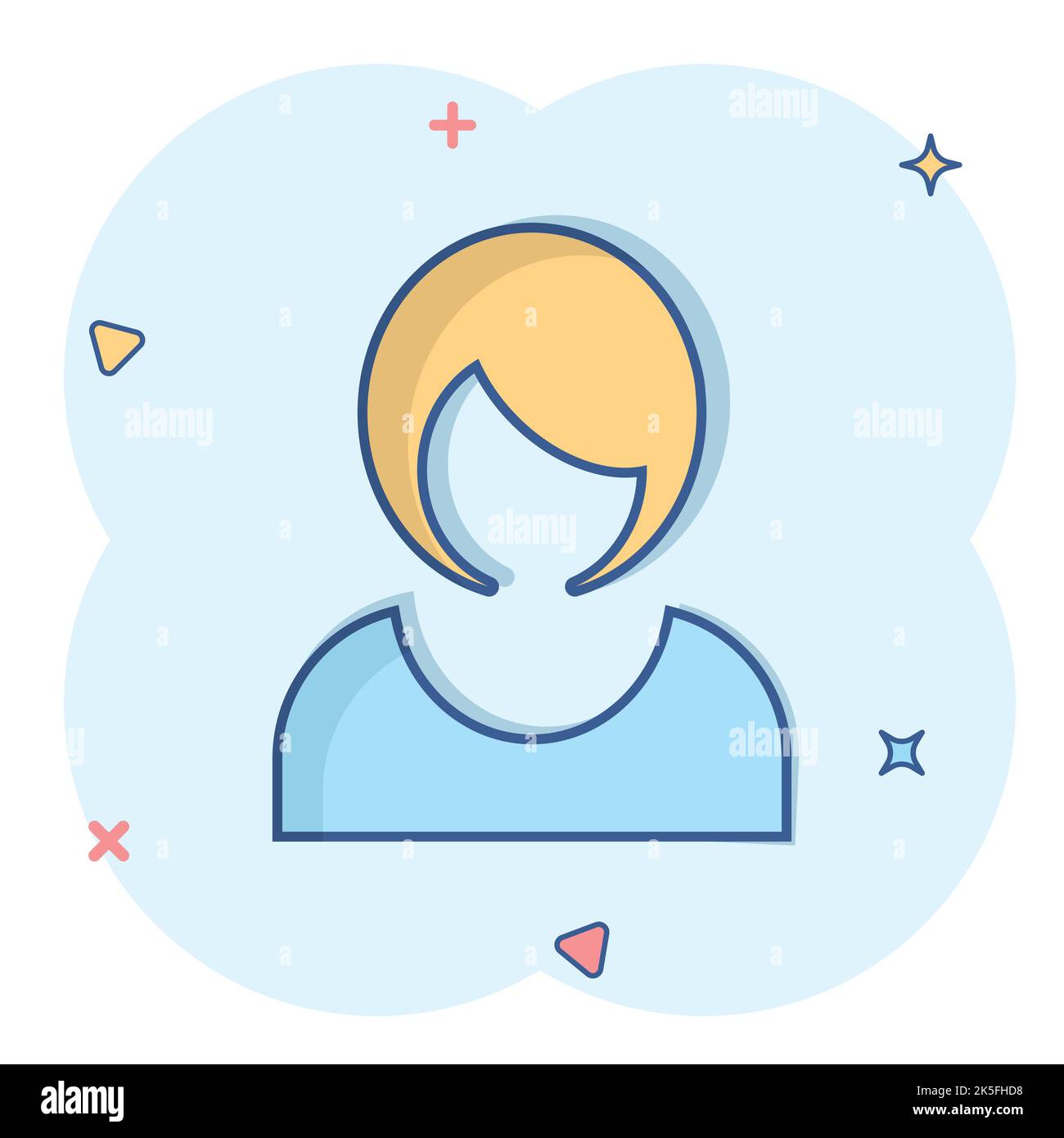 Woman sign icon in comic style. Female avatar vector cartoon ...