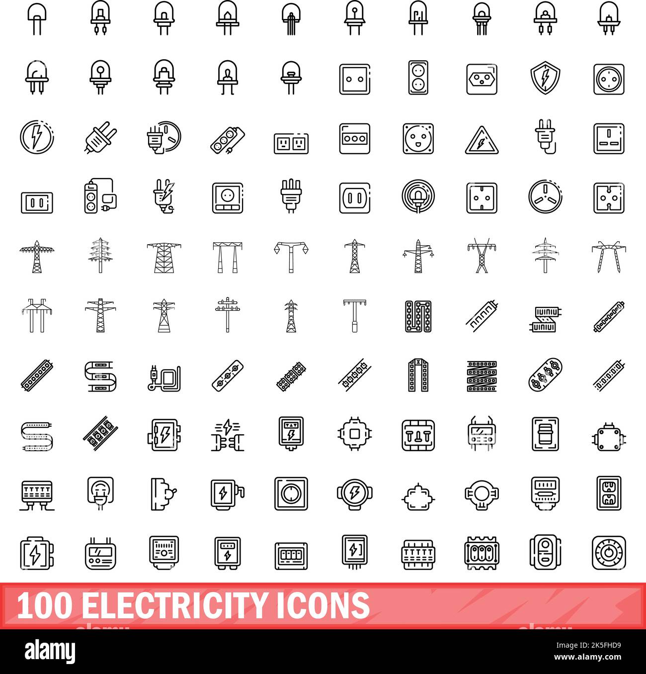 100 electricity icons set. Outline illustration of 100 electricity ...