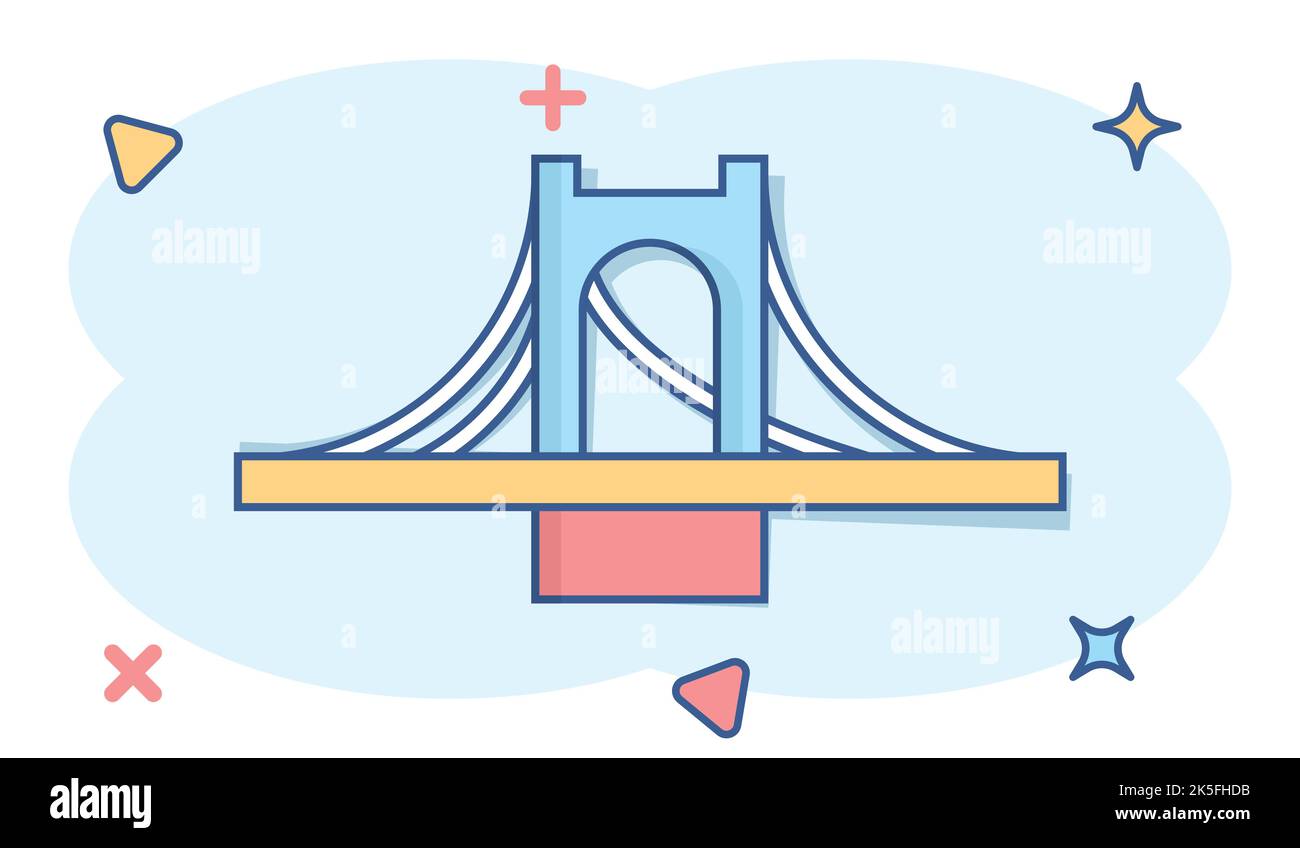 Bridge sign icon in comic style. Drawbridge vector cartoon illustration ...