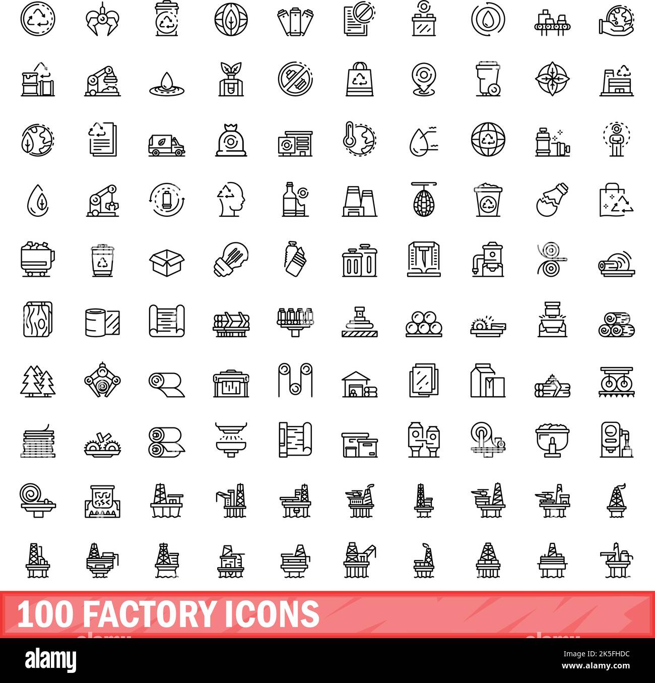 100 factory icons set. Outline illustration of 100 factory icons vector ...