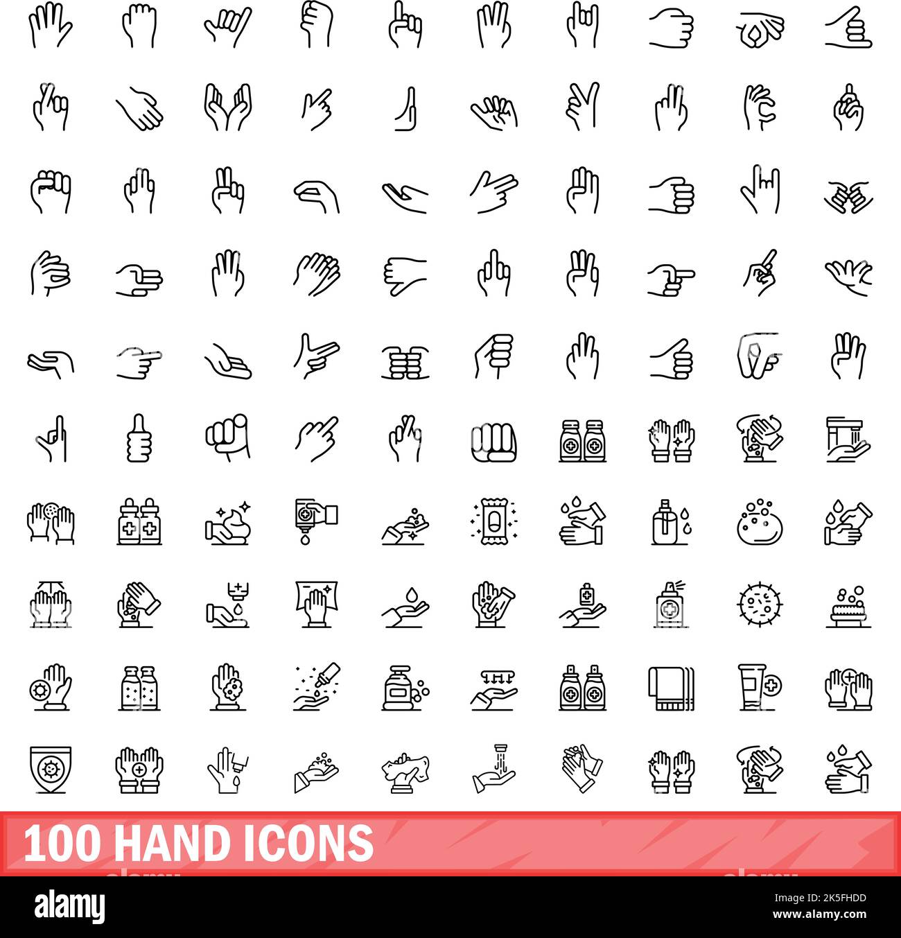 100 hand icons set. Outline illustration of 100 hand icons vector set ...