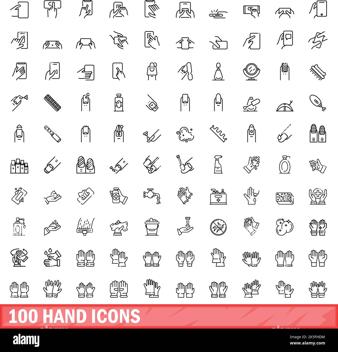 100 hand icons set. Outline illustration of 100 hand icons vector set ...