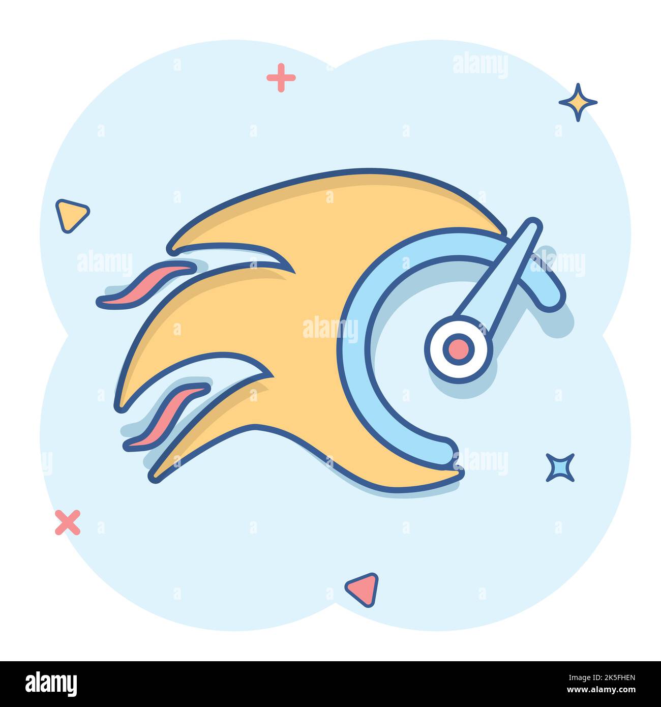 Flaming speedometer sign icon in comic style. Accelerate vector cartoon ...