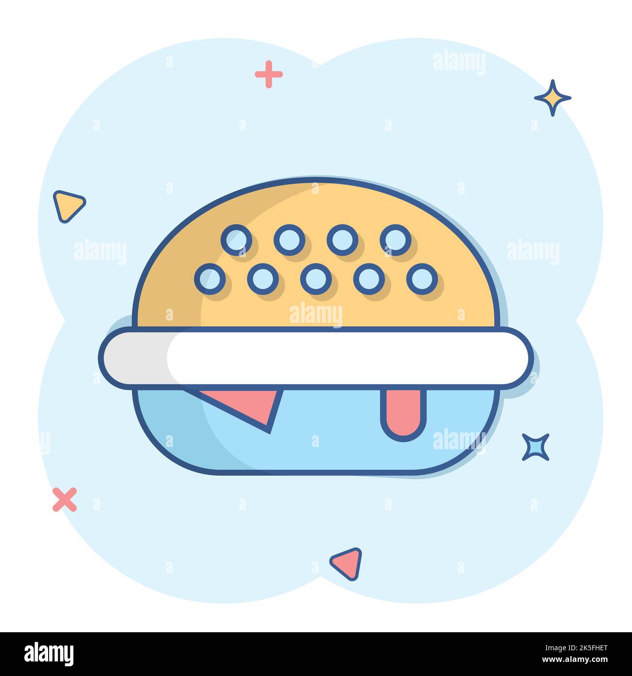 Burger sign icon in comic style. Hamburger vector cartoon illustration ...