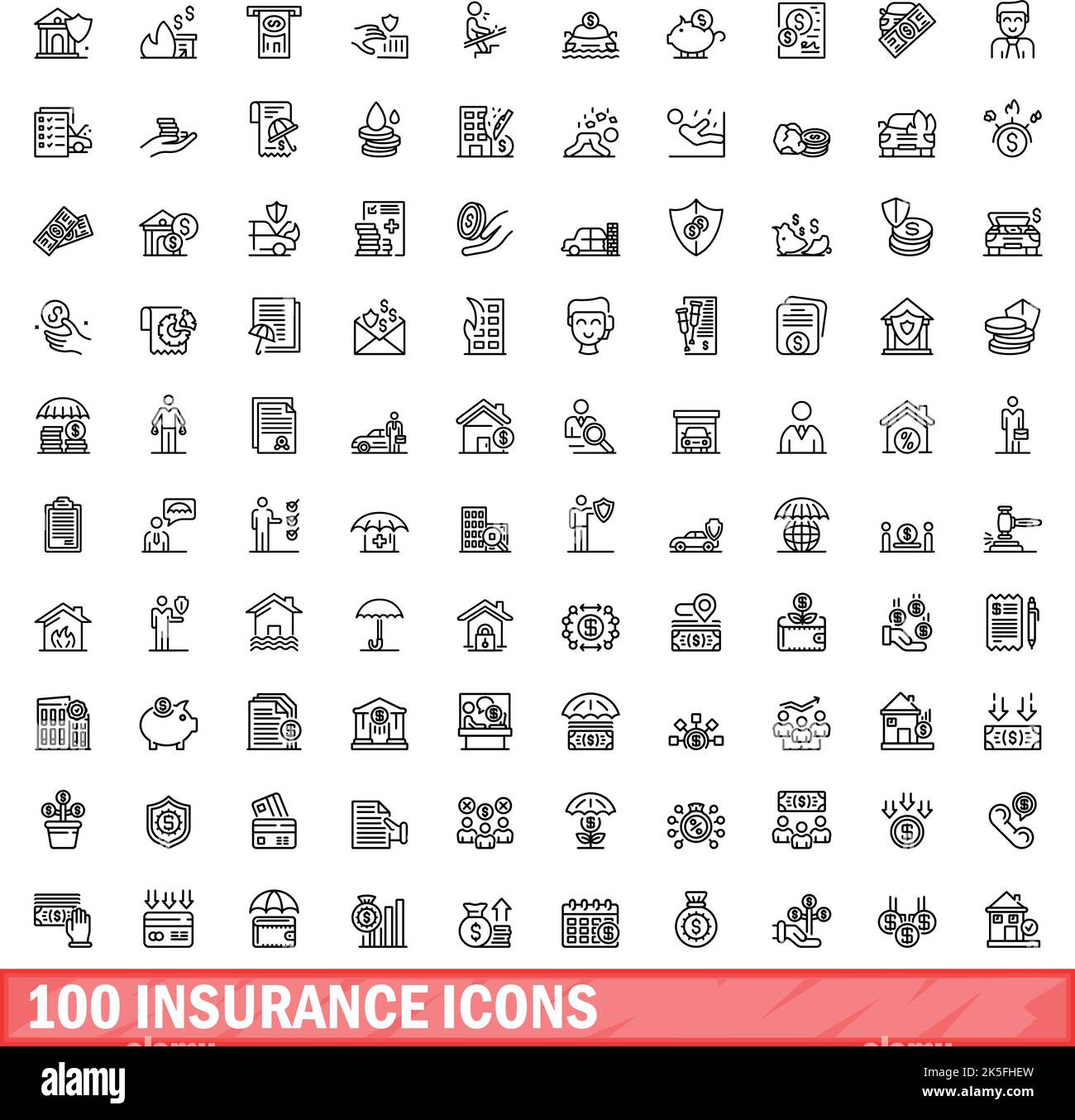 100 insurance icons set. Outline illustration of 100 insurance icons ...
