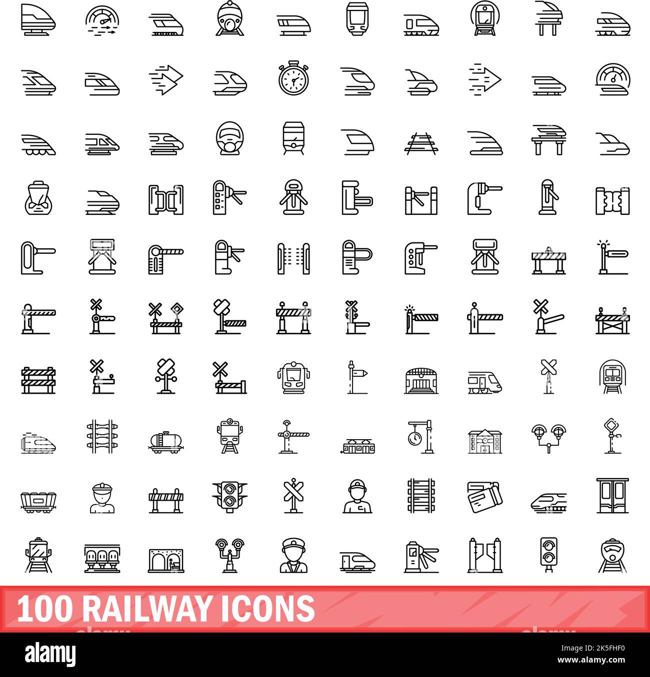 100 railway icons set. Outline illustration of 100 railway icons vector ...