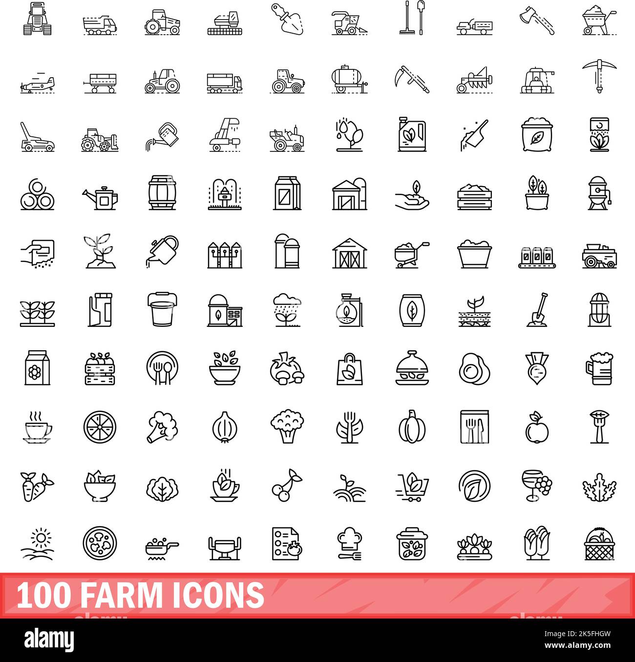 100 farm icons set. Outline illustration of 100 farm icons vector set ...