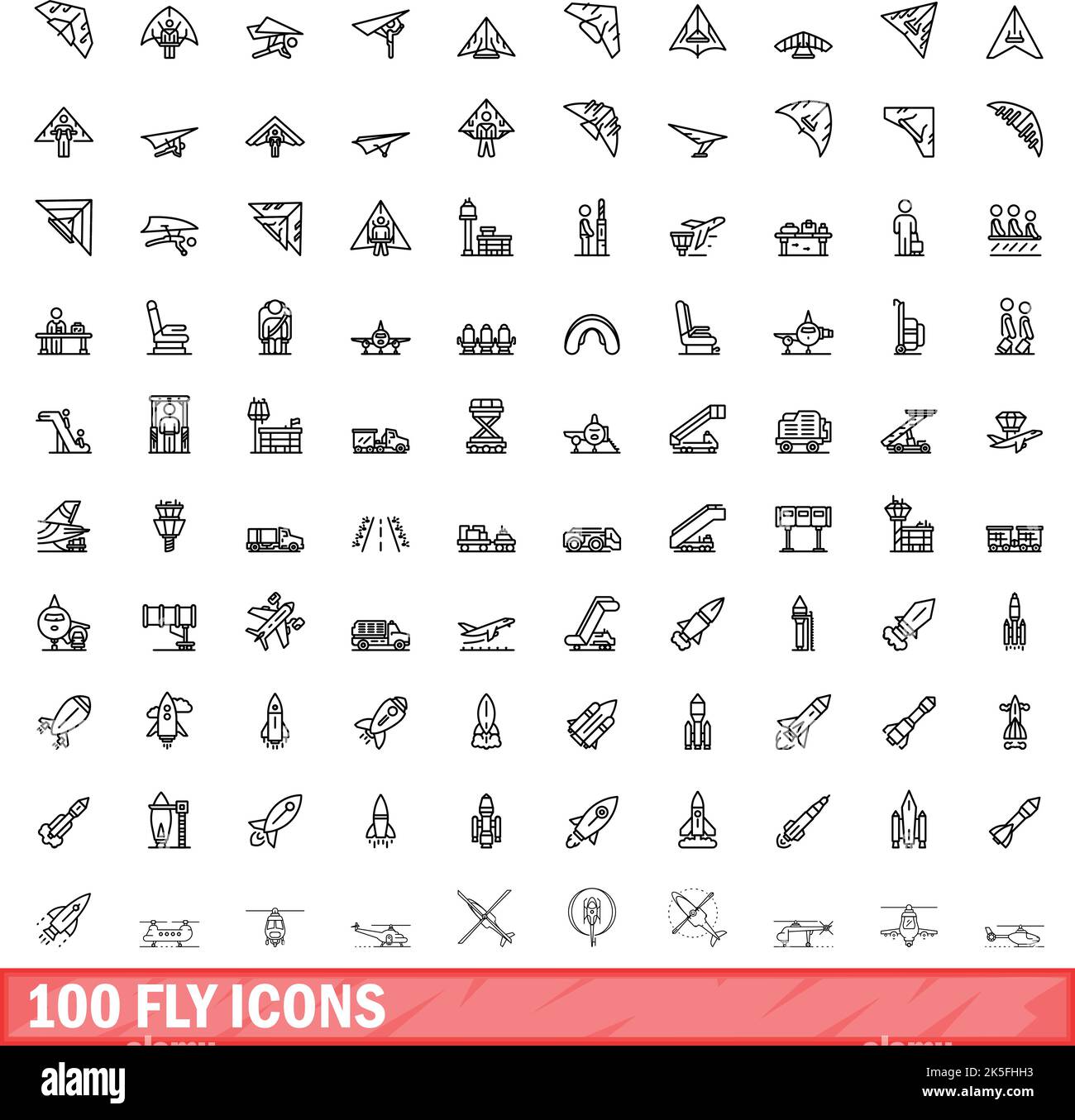 100 fly icons set. Outline illustration of 100 fly icons vector set ...