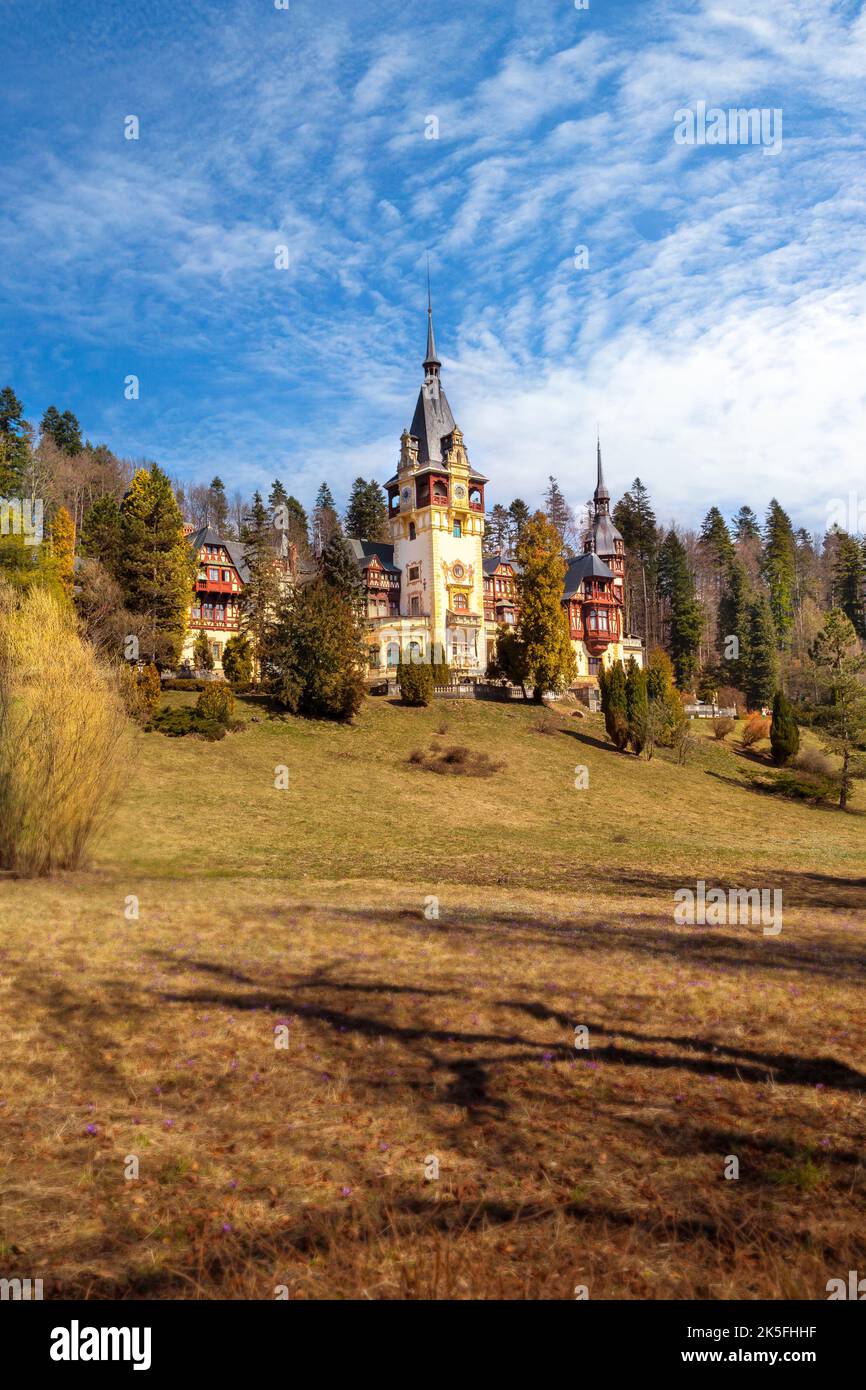 Peles castle landscape autumn view, Sinaia, Transylvania, Romania Stock ...