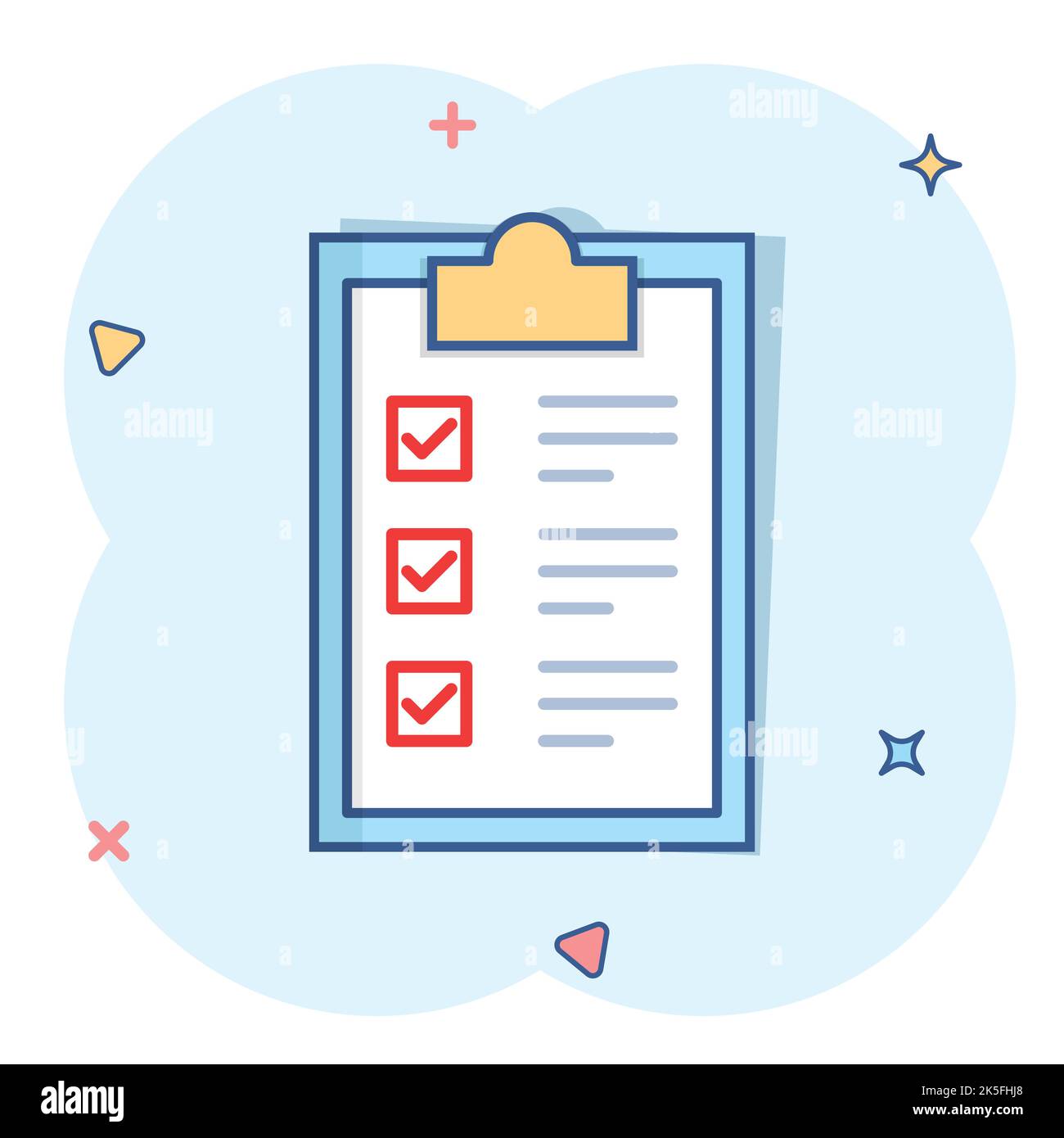 Checklist clipboard sign icon in comic style. Document list vector ...