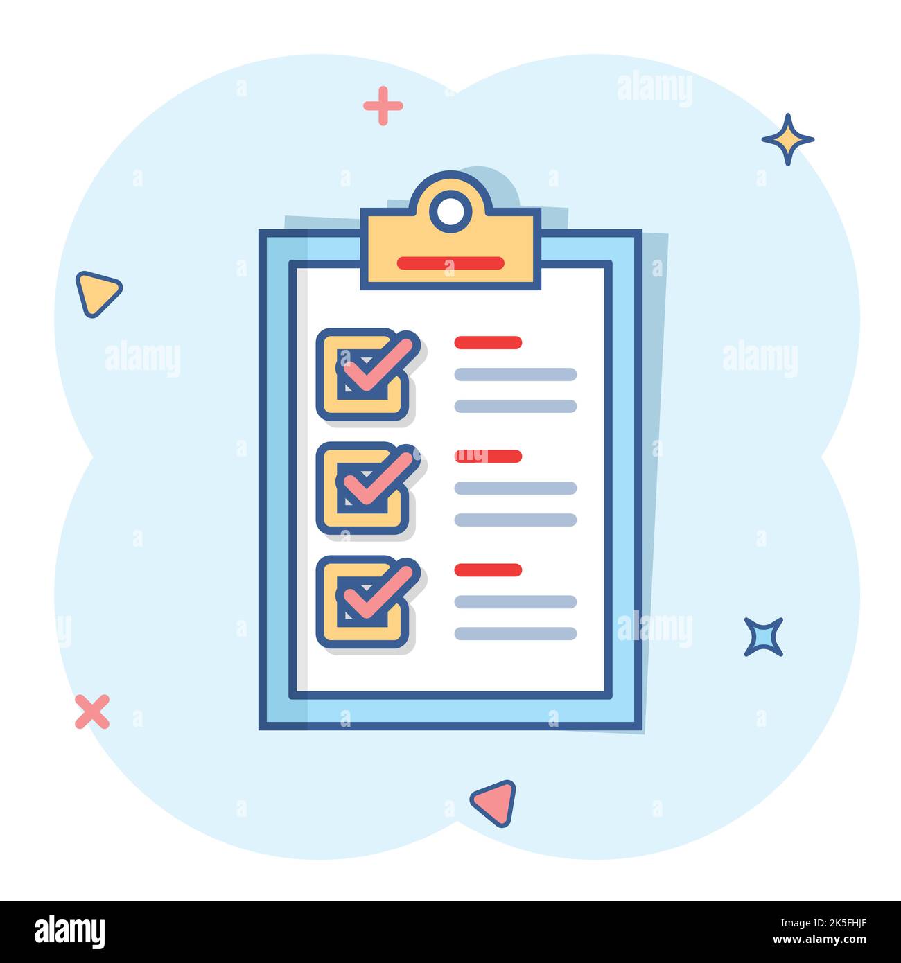 Checklist clipboard sign icon in comic style. Document list vector ...