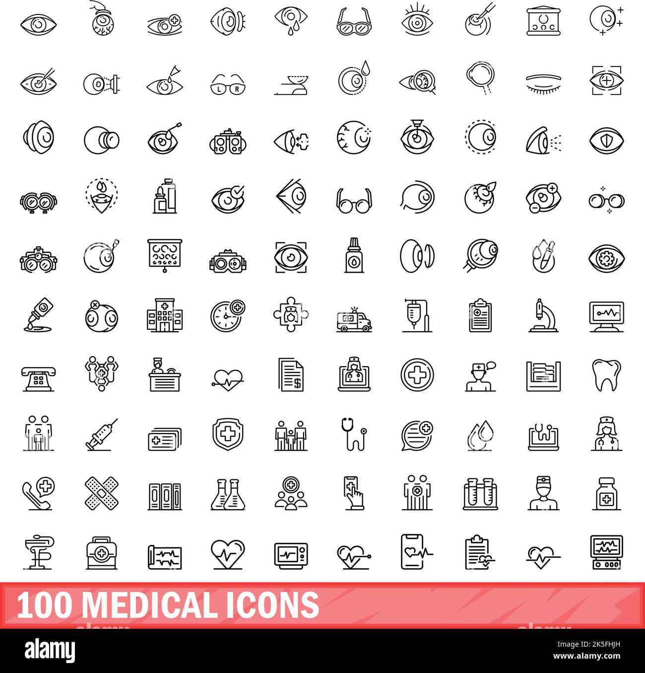 100 medical icons set. Outline illustration of 100 medical icons vector ...