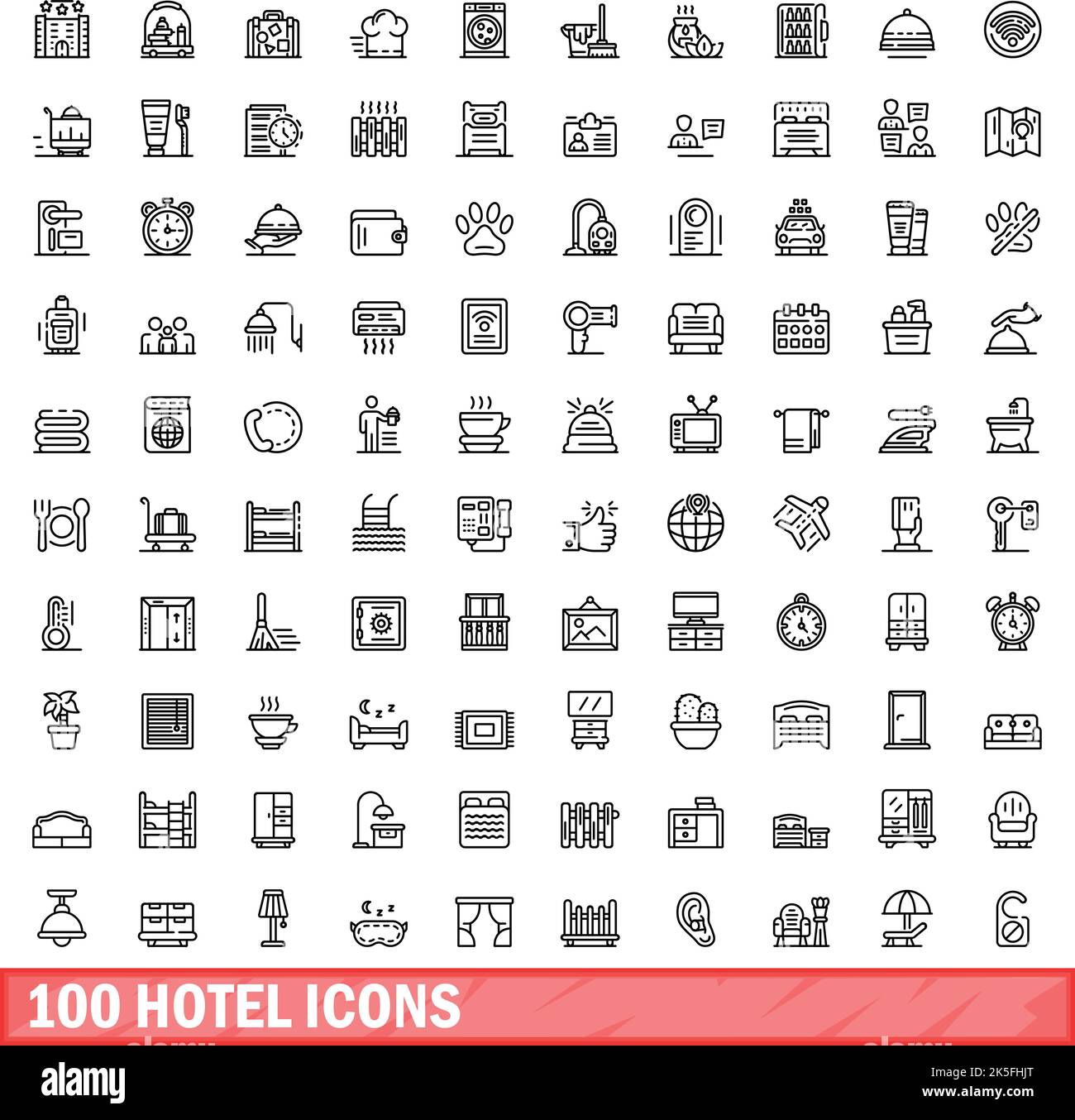 100 hotel icons set. Outline illustration of 100 hotel icons vector set ...