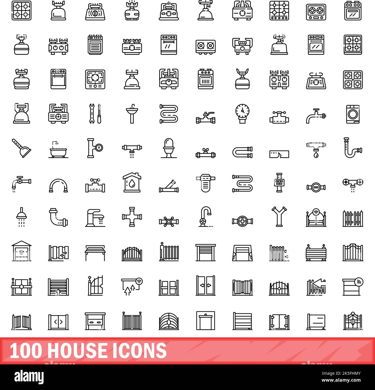 100 house icons set. Outline illustration of 100 house icons vector set ...