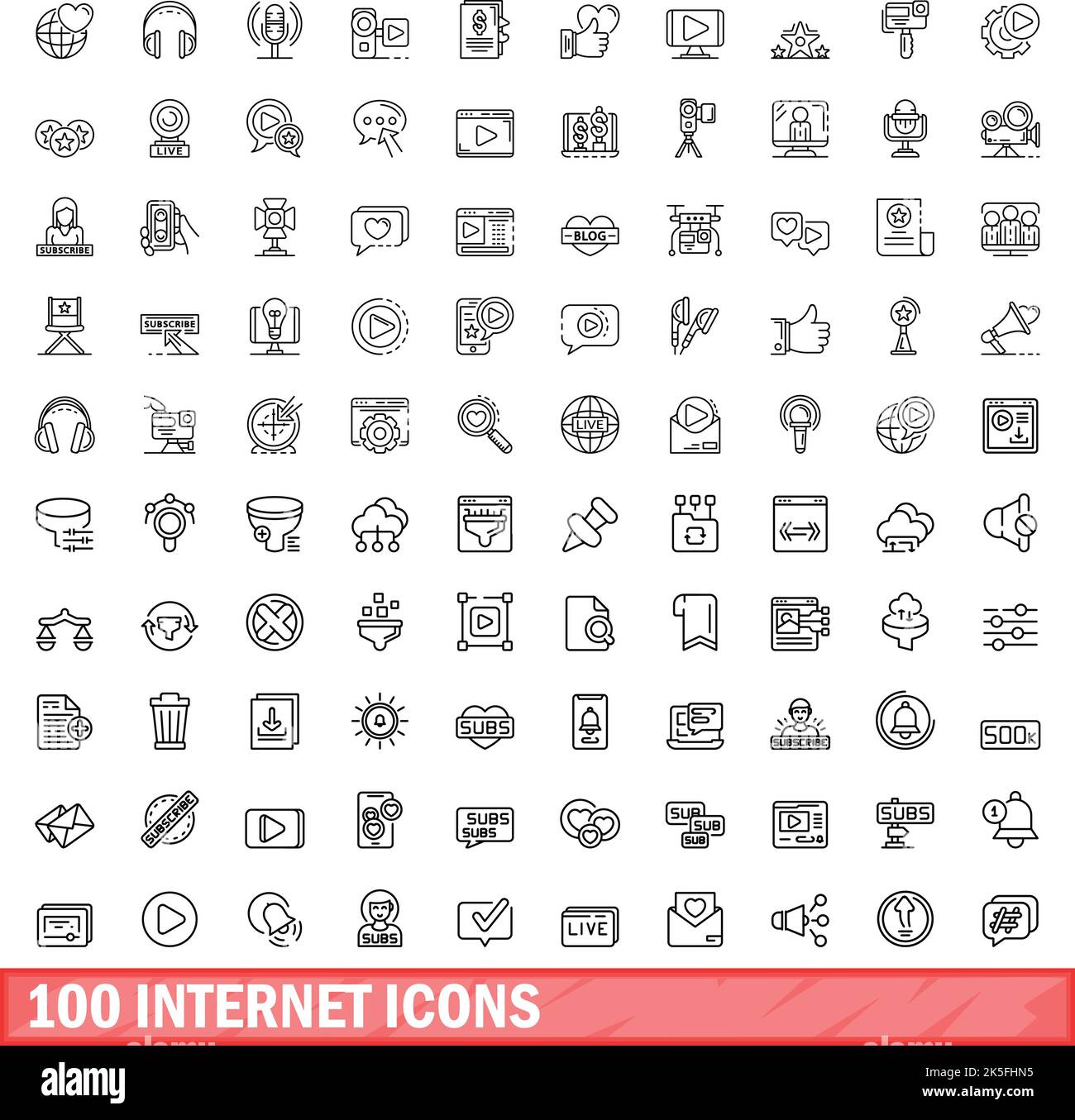 100 internet icons set. Outline illustration of 100 internet icons ...