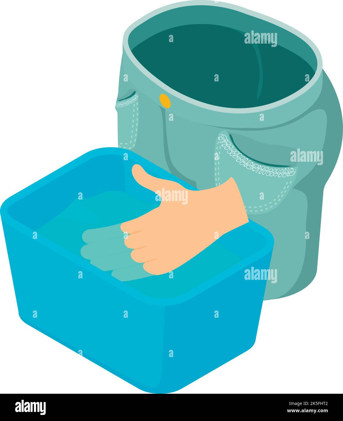 Hand wash icon isometric vector. Grey jeans, basin of water and human ...