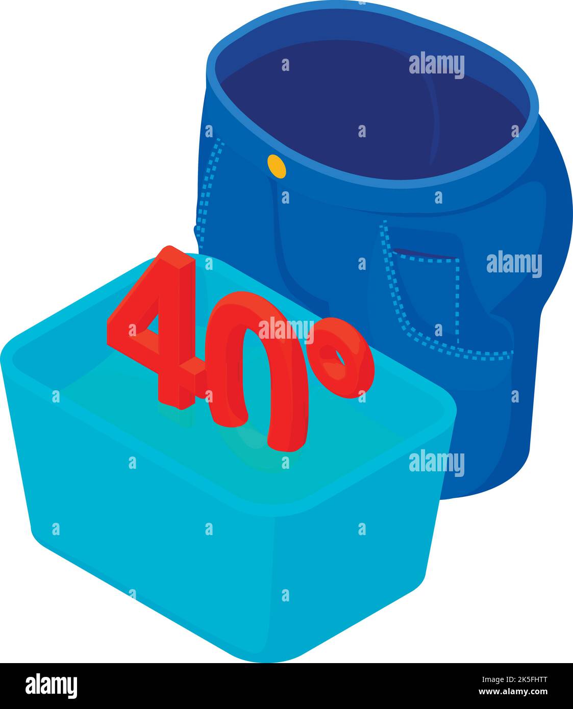 Quick wash icon isometric vector. Blue cropped jeans and basin of water ...