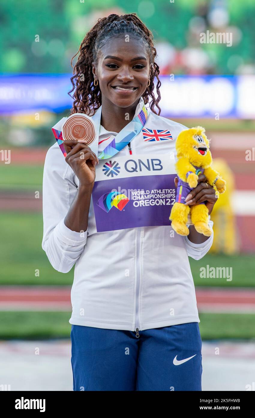 Dina Asher-Smith of GB&NI bronze medal presentation for the women’s ...