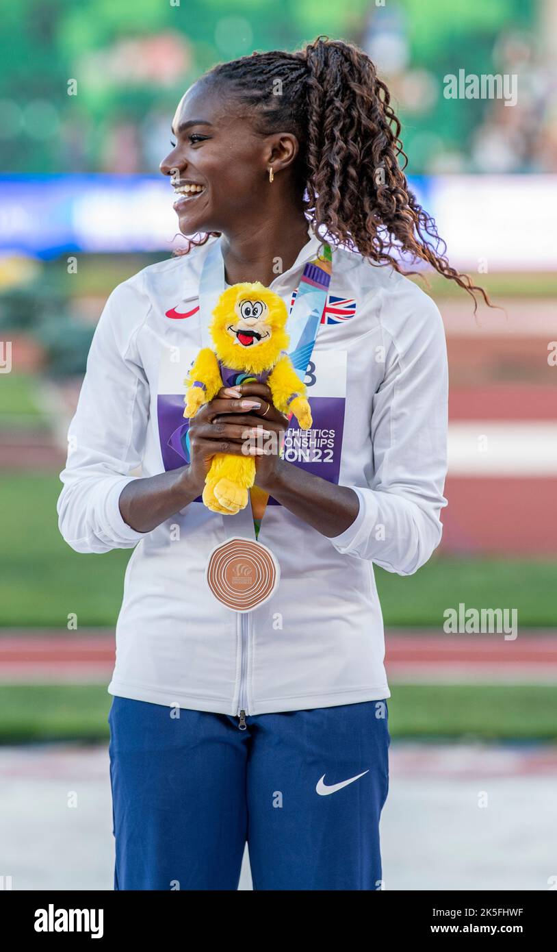 Dina Asher-Smith of GB&NI bronze medal presentation for the women’s ...