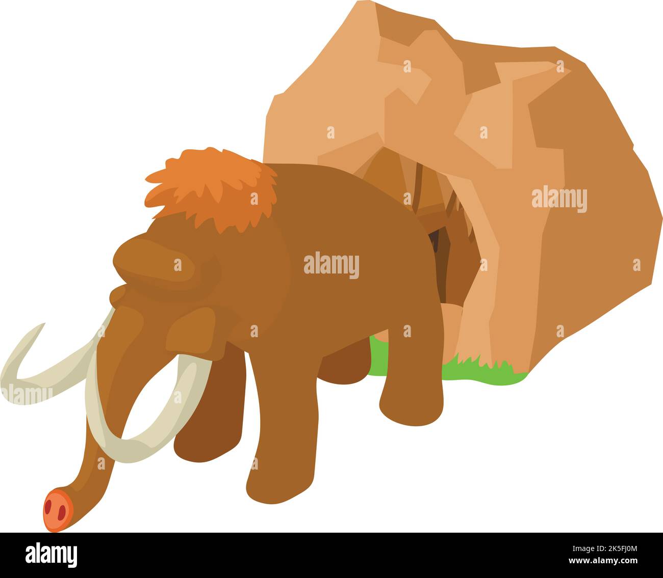 Prehistoric era icon isometric vector. Woolly mammoth near cave ...