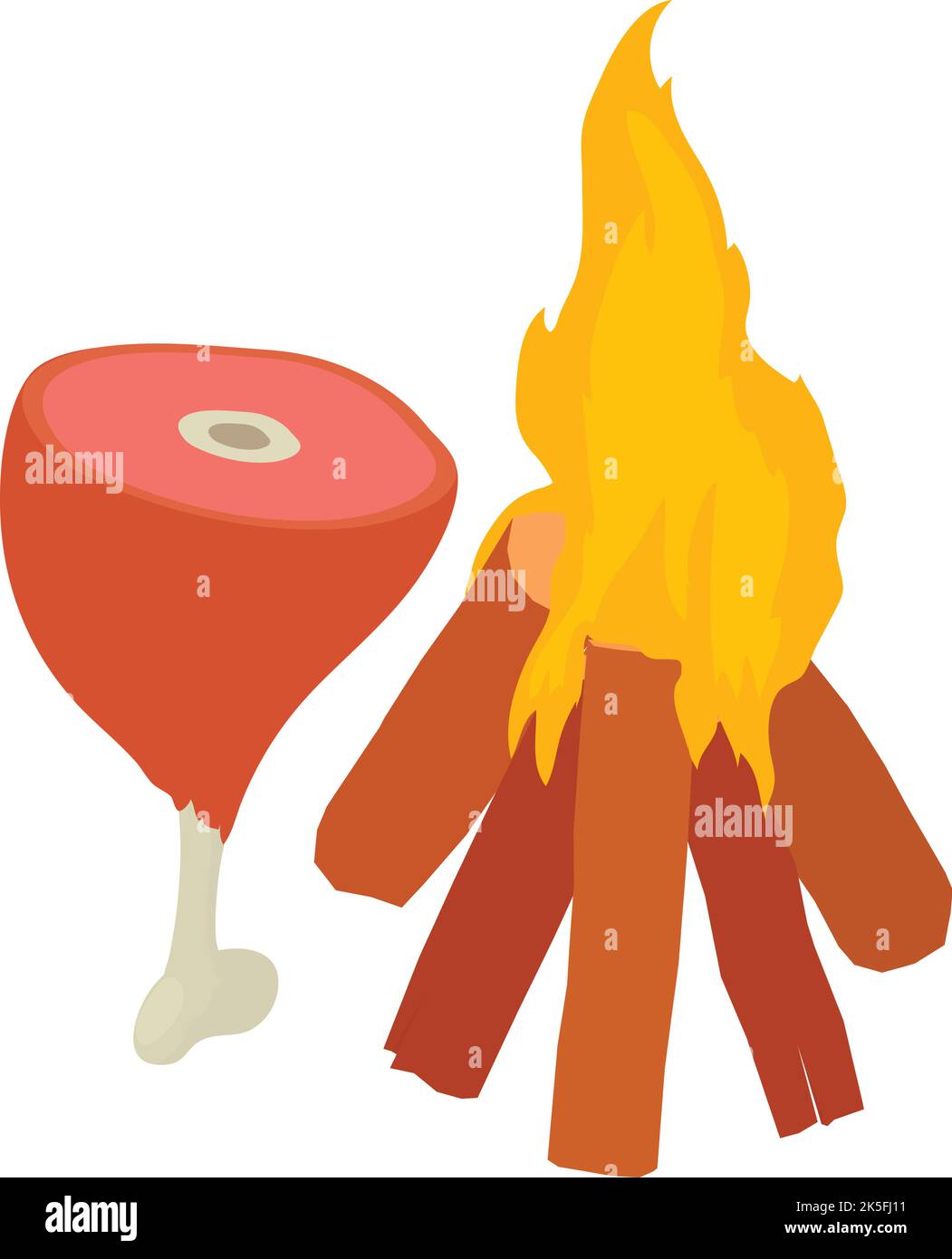 Ancient fire icon isometric vector. Process of cooking raw meat at ...
